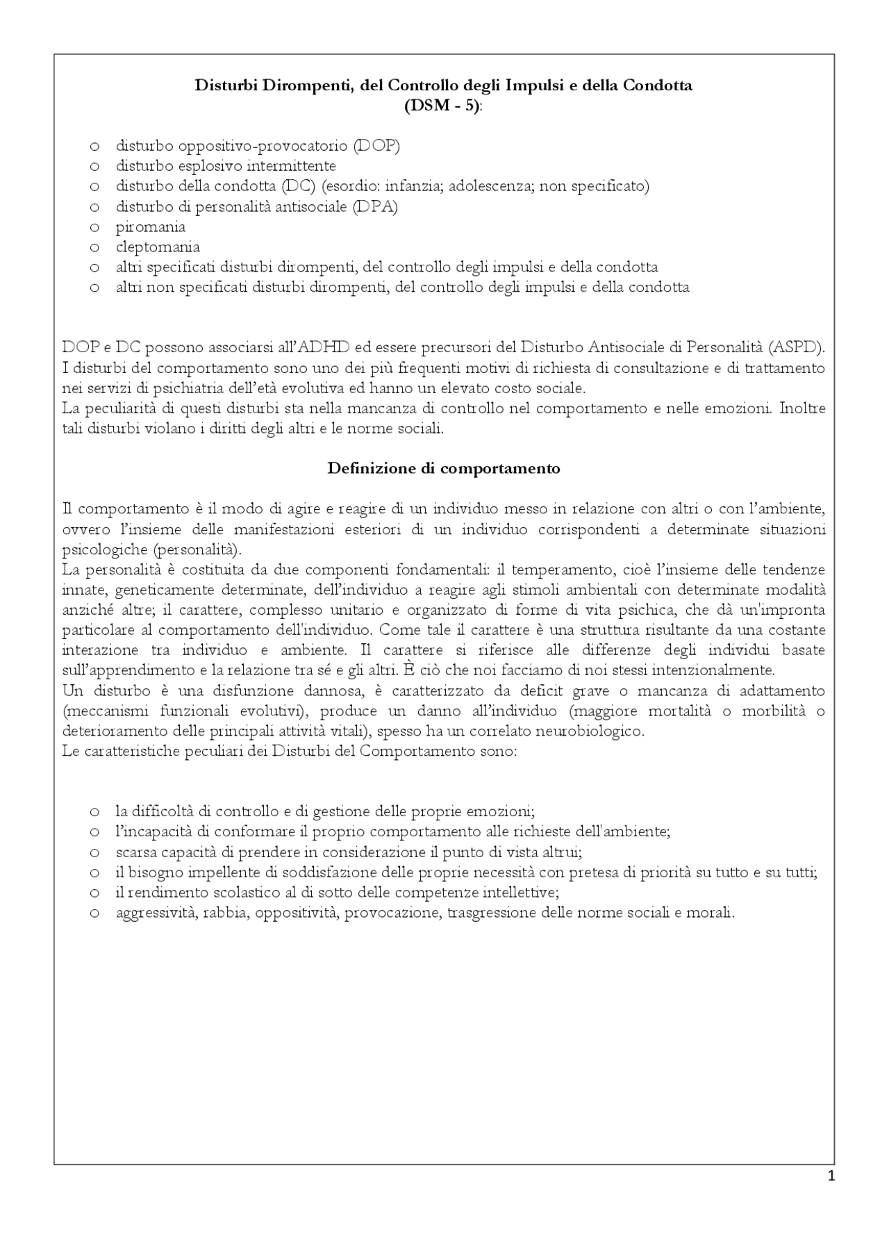 Appunti Disturbi Dirompenti Docsity