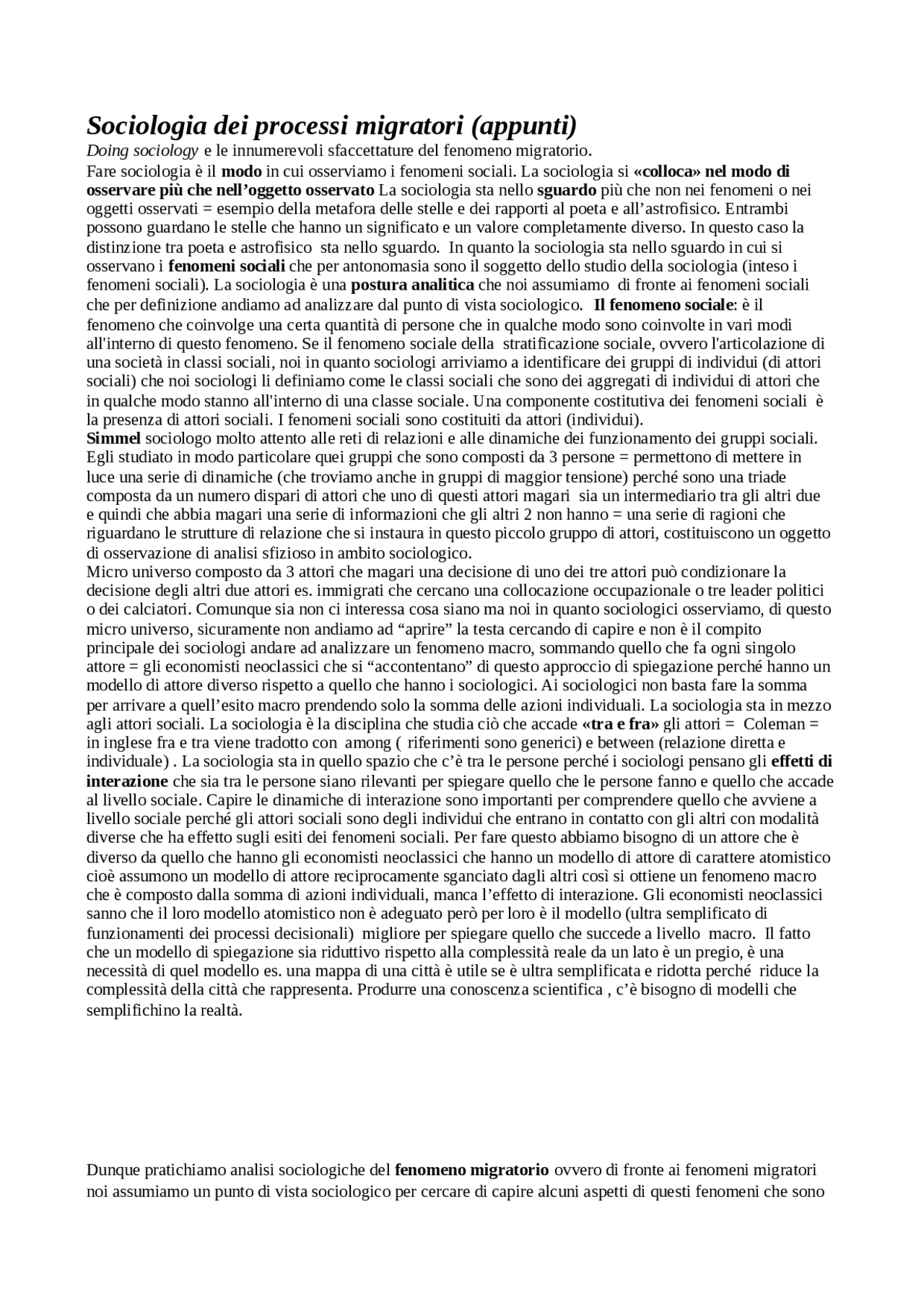 Sociologia Dei Processi Migratori Docsity