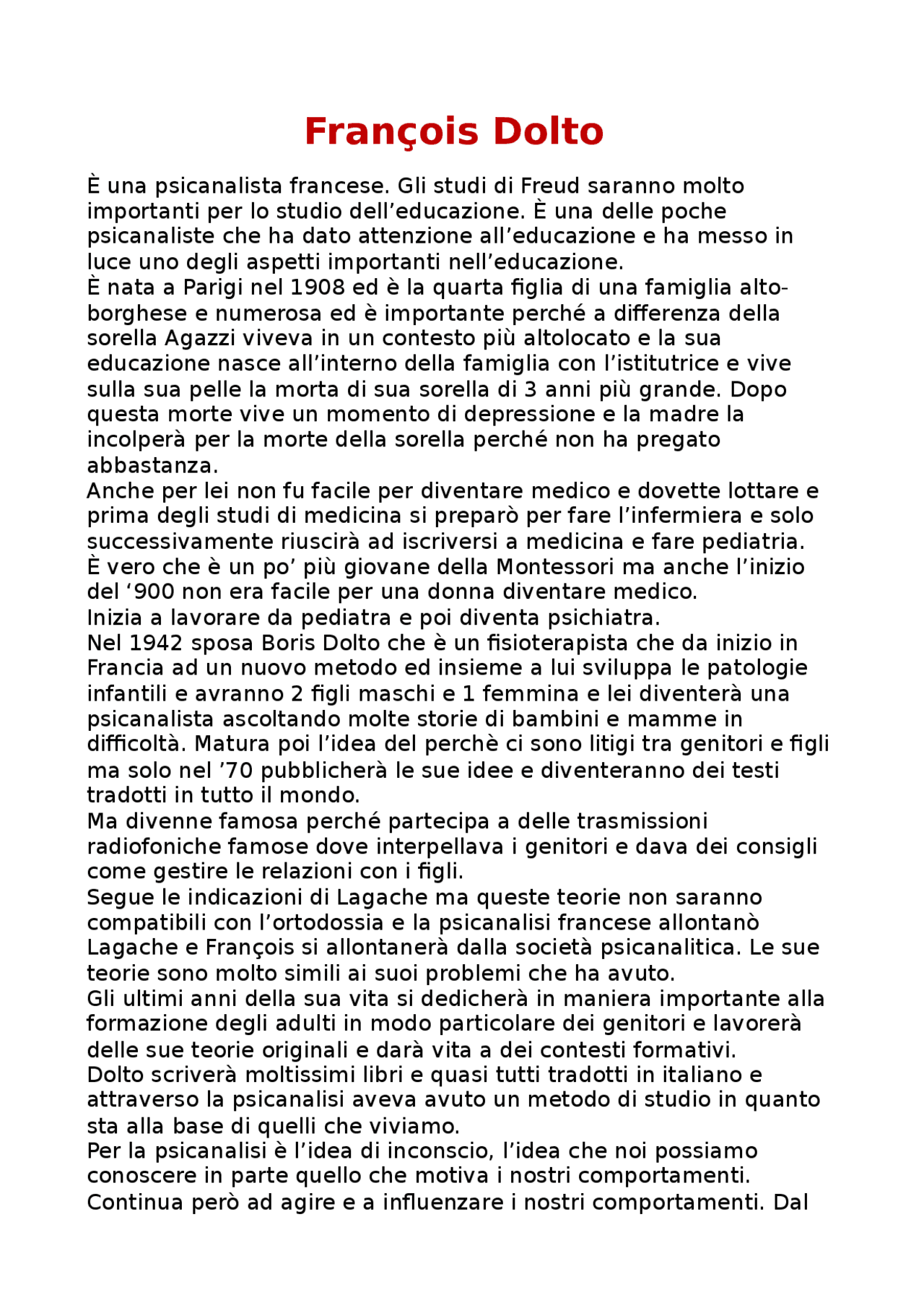 François Dolto In Altra Luce Docsity