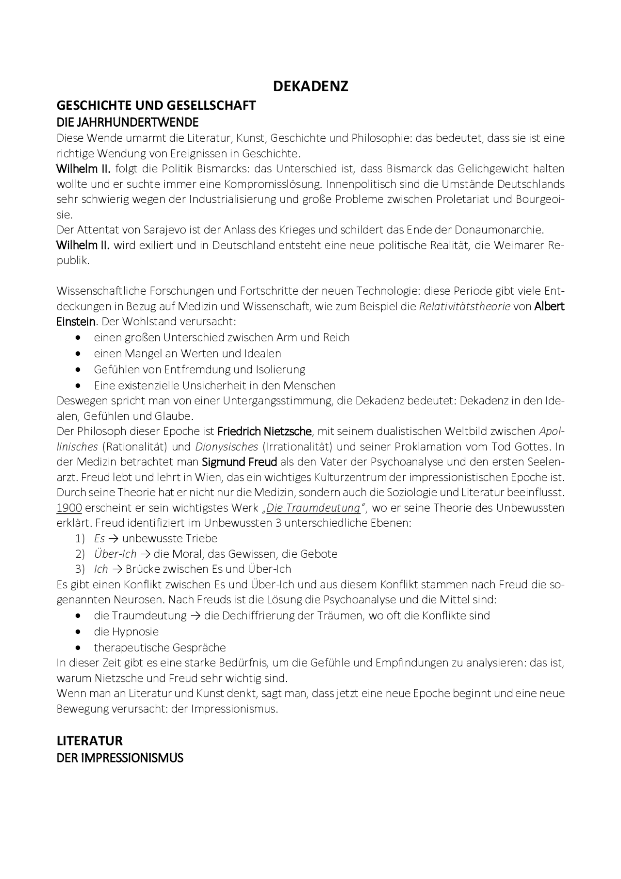 Dekadenz und Expressionismus - Docsity