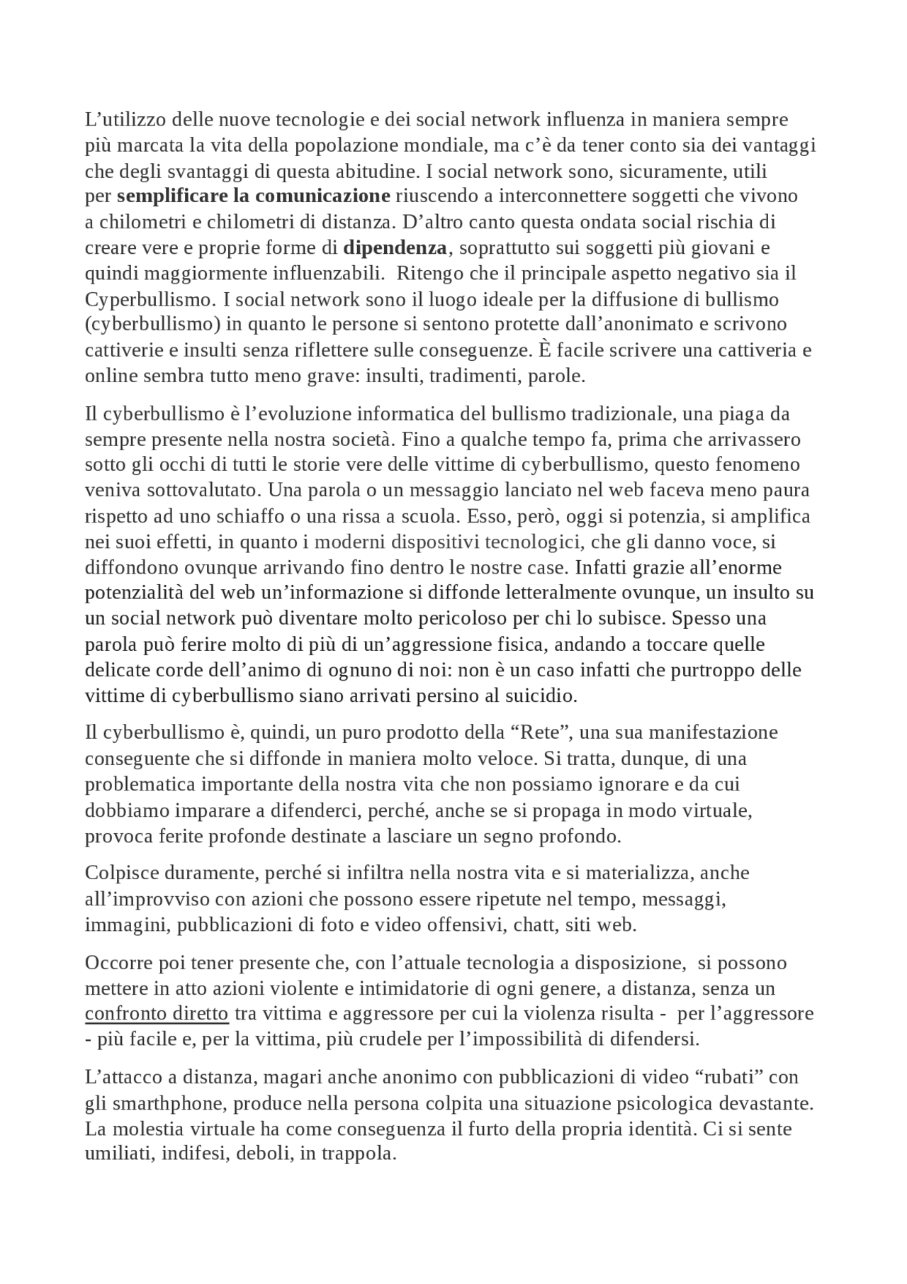 Pericoli Del Cyber Bullismo Docsity