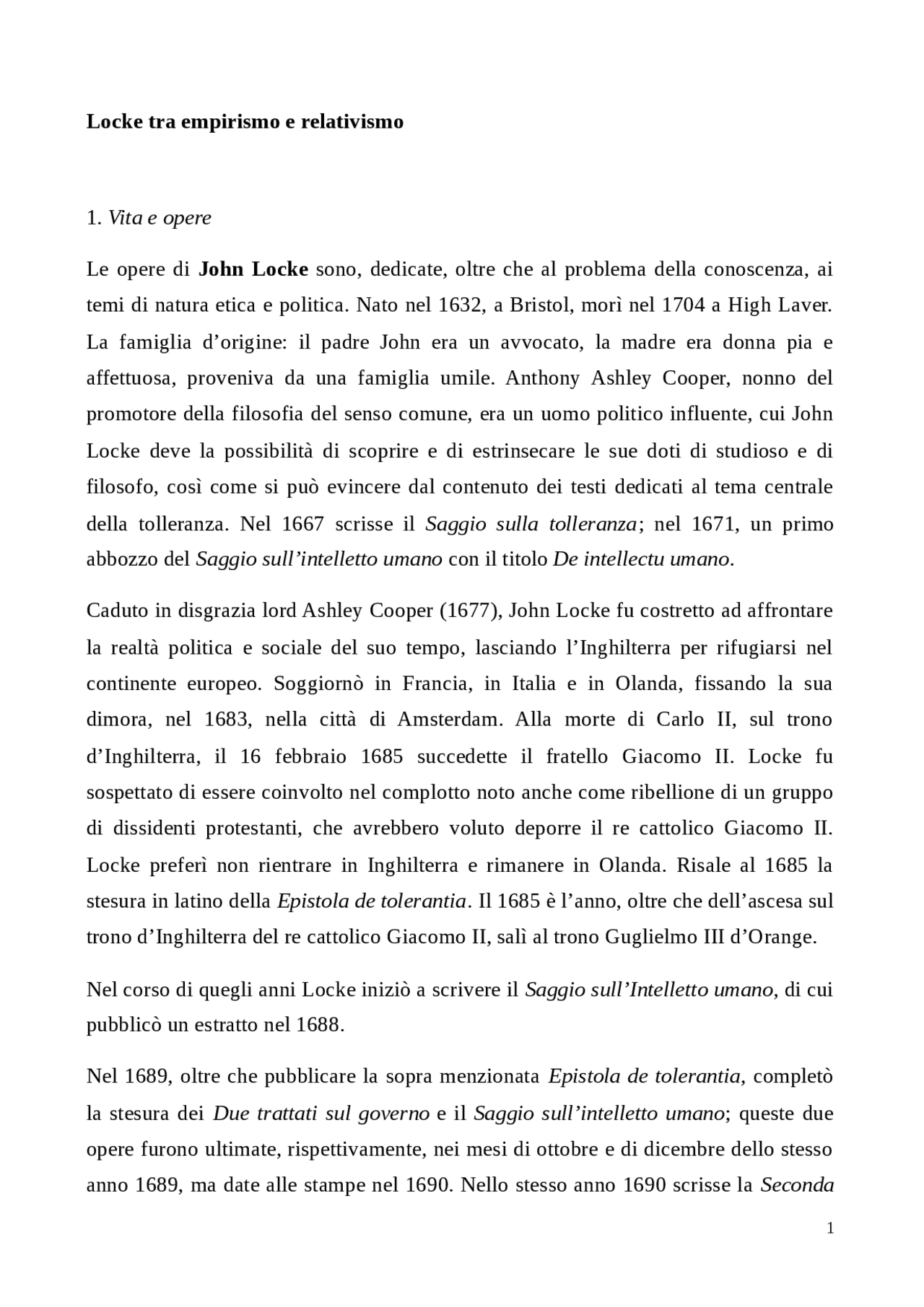 Locke Tra Empirismo E Relativismo Dispense Di Filosofia Docsity
