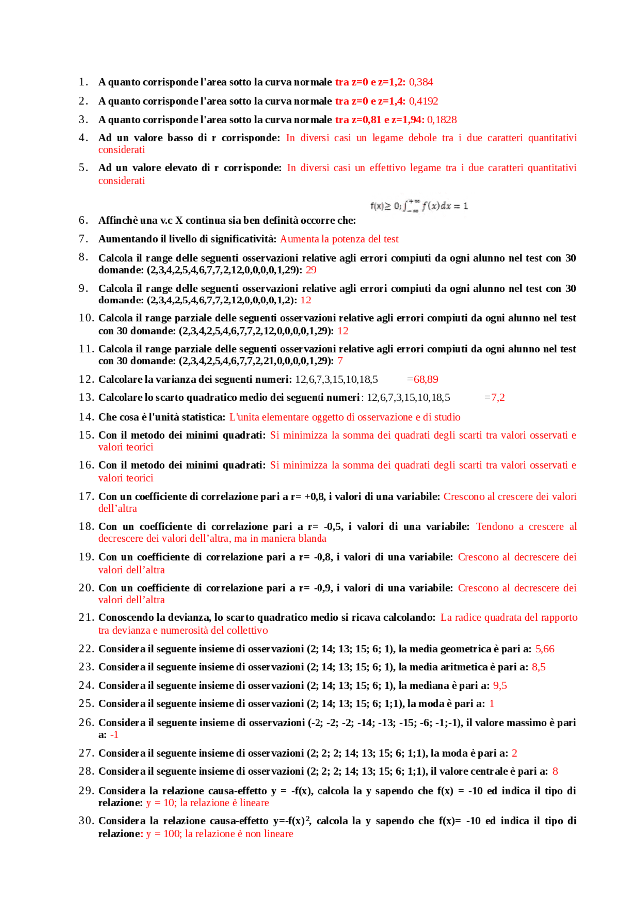 Test Statistica Primo Anno Docsity