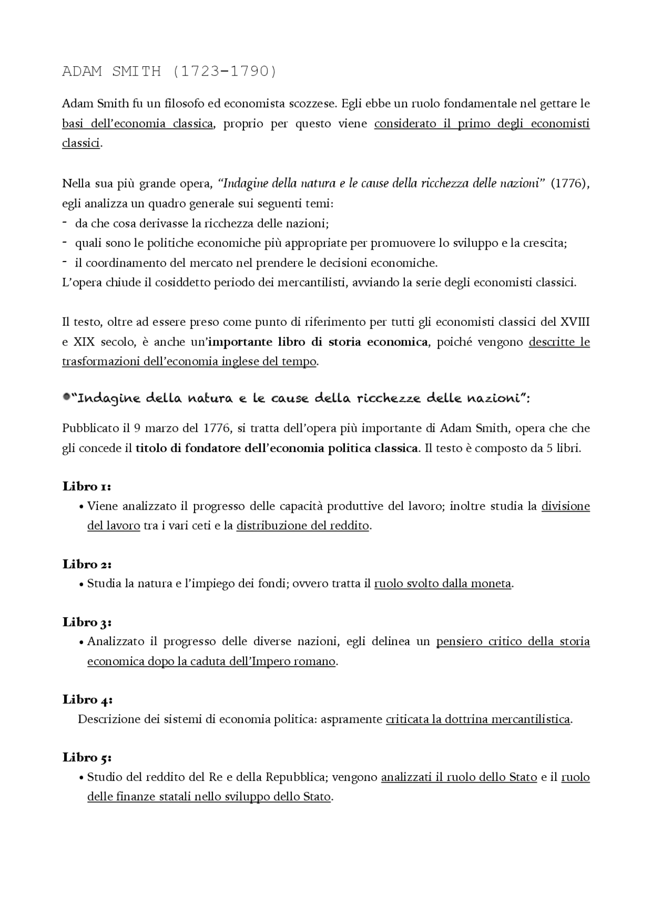 Adam Smith Materia Storia Delle Dottrine Politiche Docsity