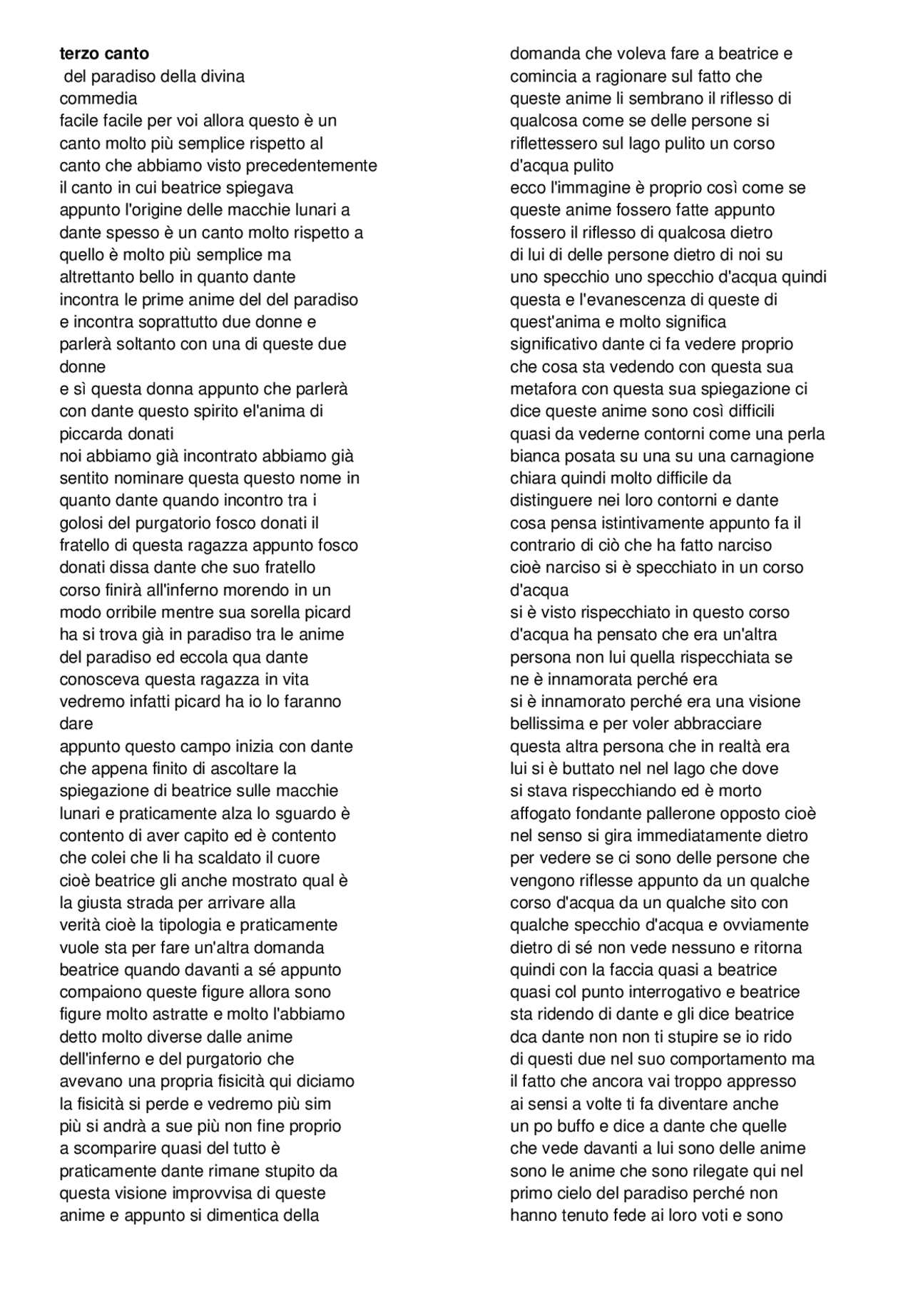 Paradiso Canto Terzo Docsity