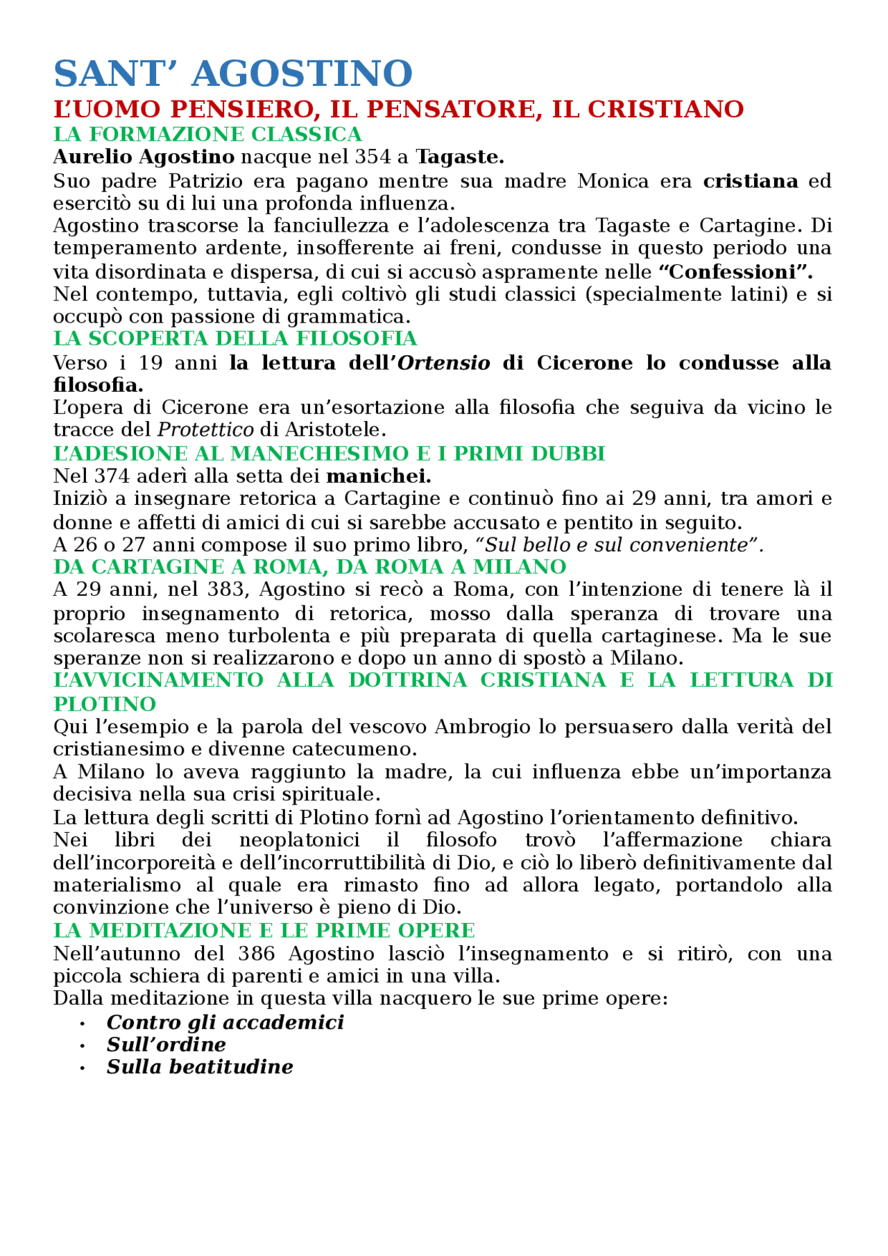 Santagostino Filosofia Docsity