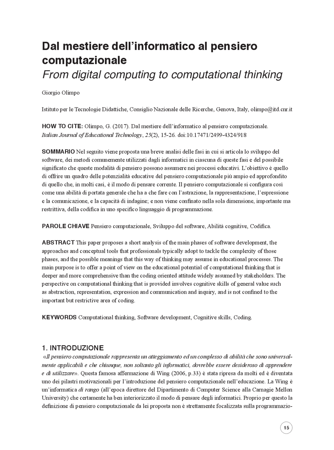 Il pensiero computazionale - Docsity