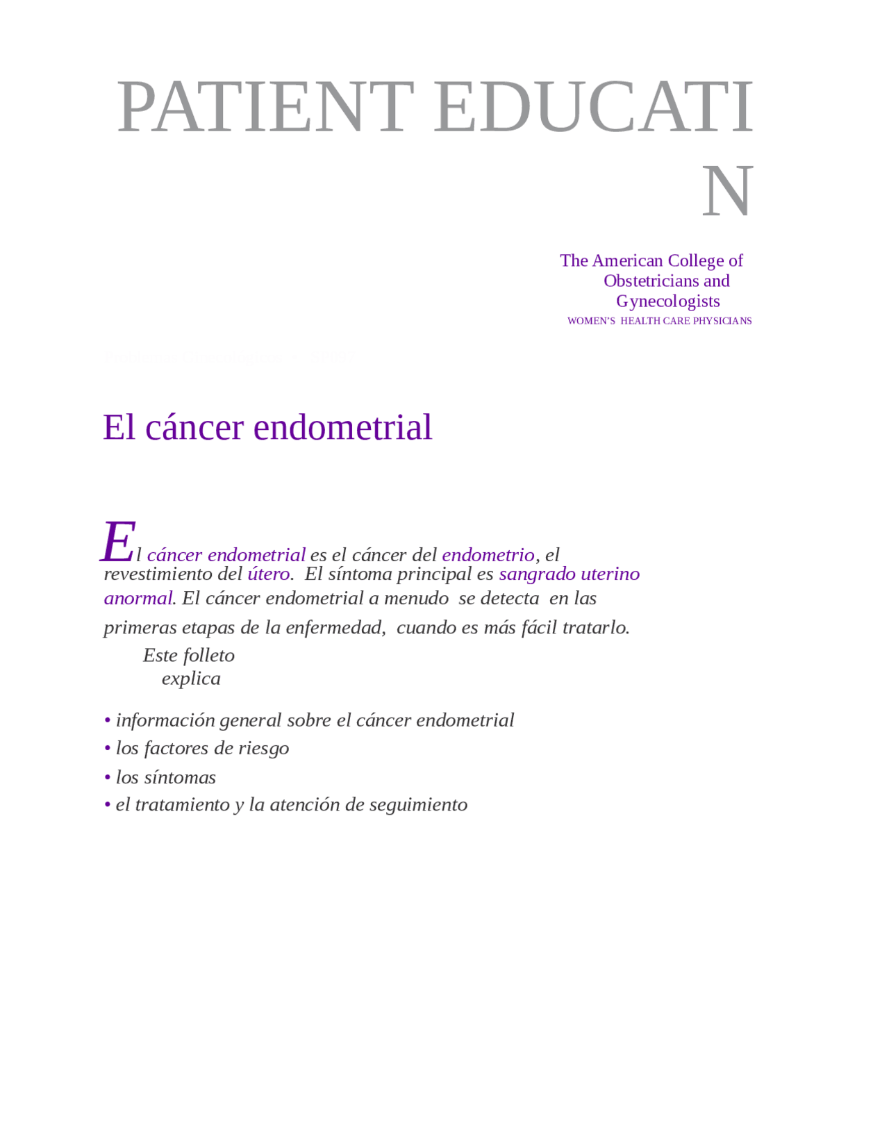 Cancer Endometrial Docsity