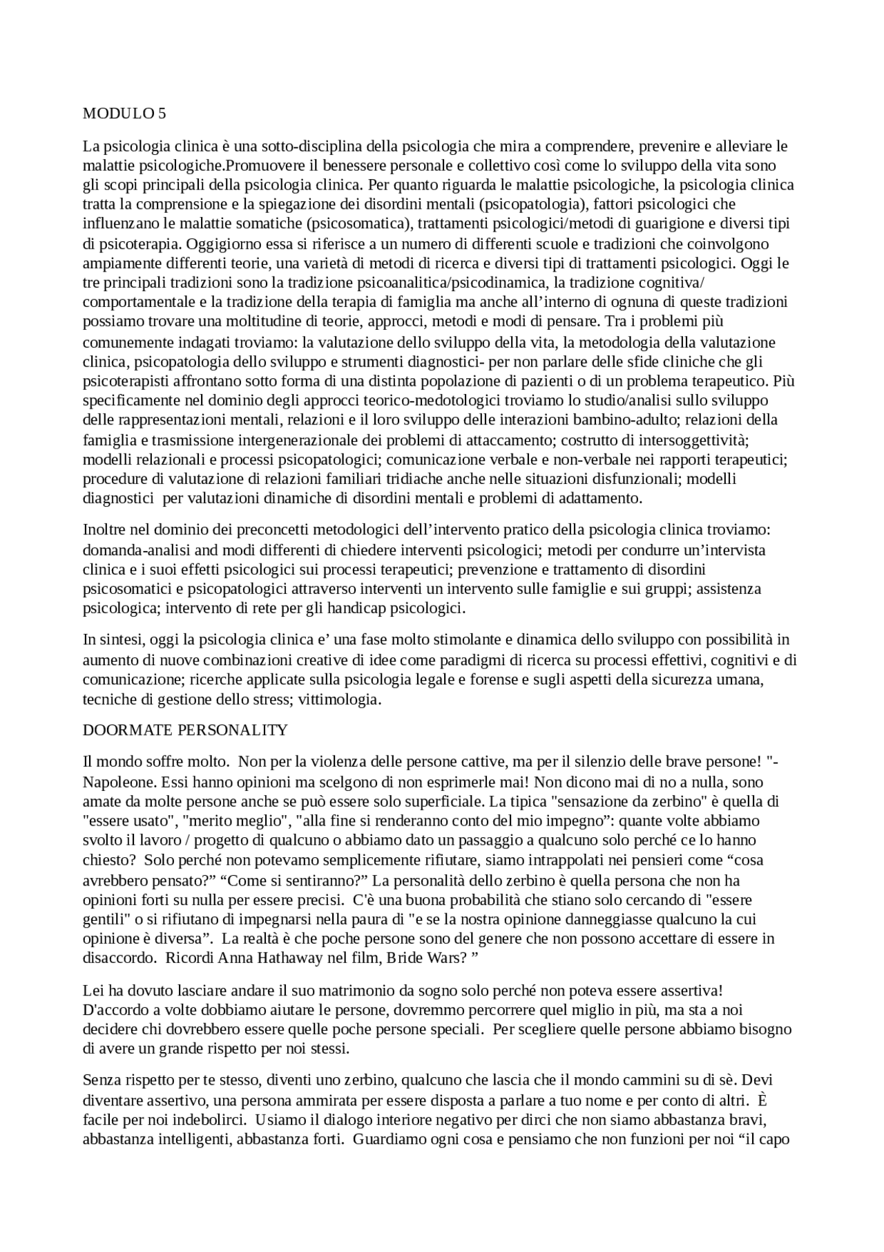 Modulo 5 Scienze E Tecniche Psicologiche Docsity