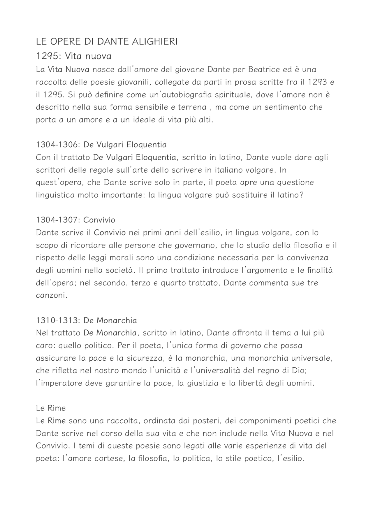 Riassunto Opere Di Dante Docsity