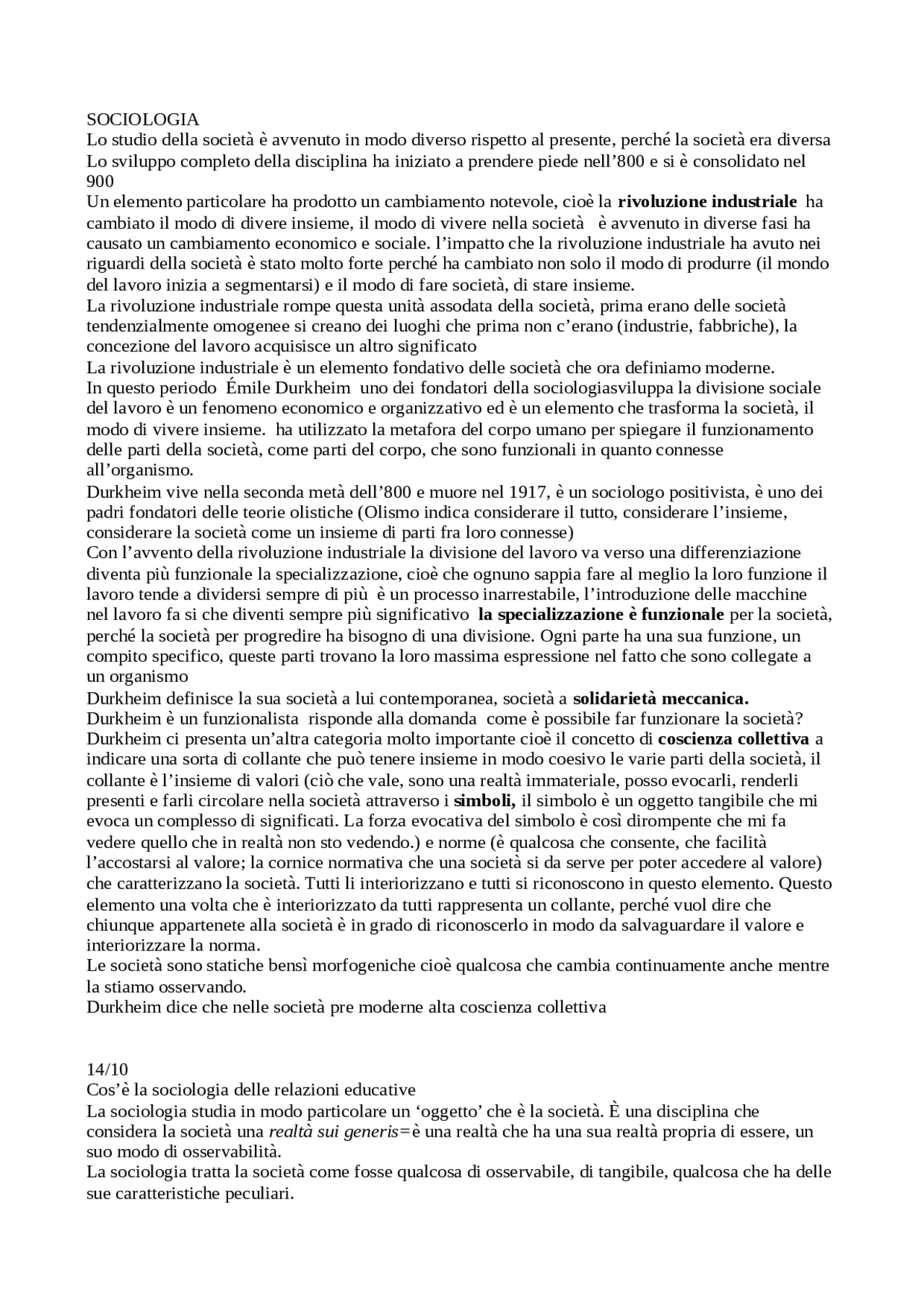 Storia Della Sociologia Docsity