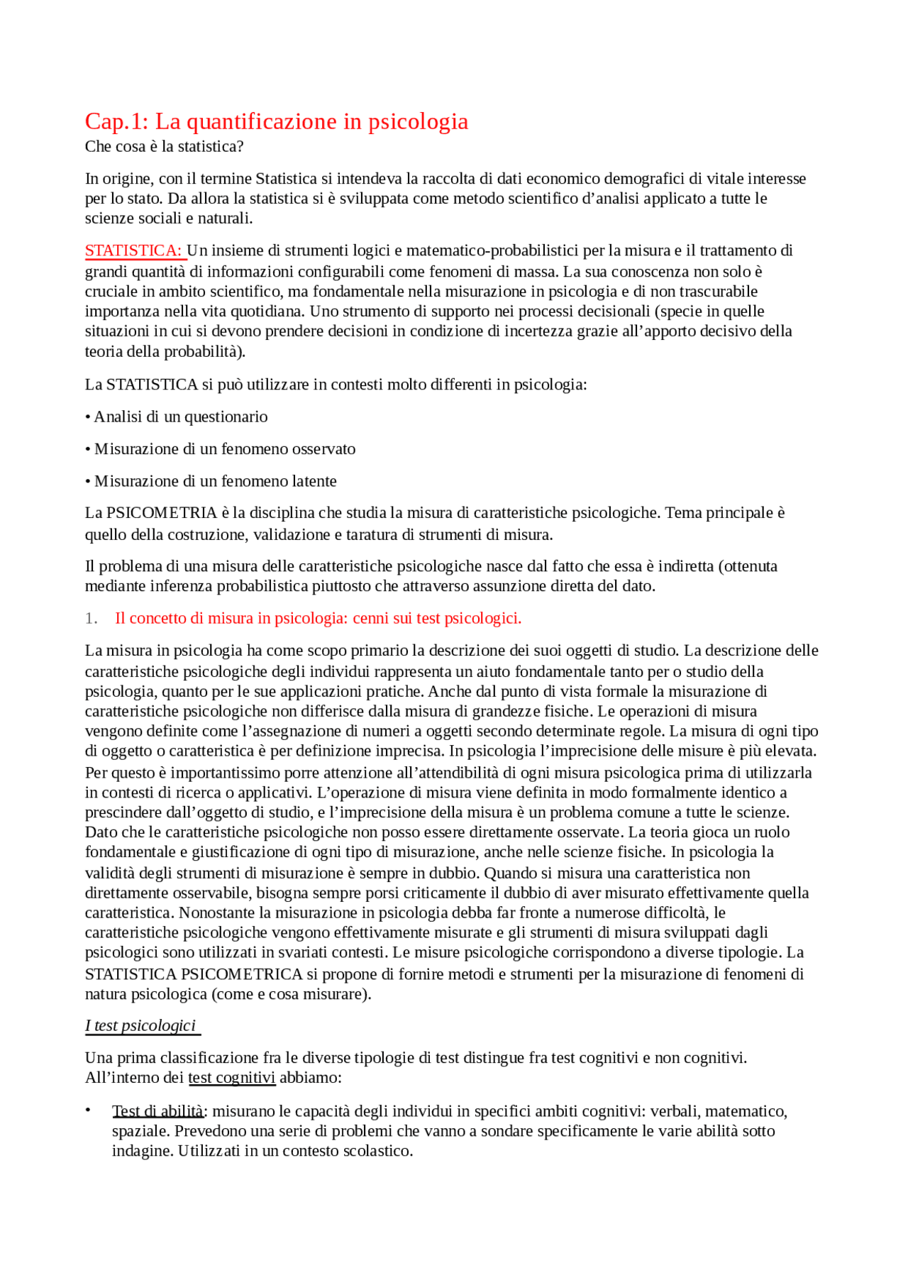 Cap 1 Psicometria Prof Carini Docsity