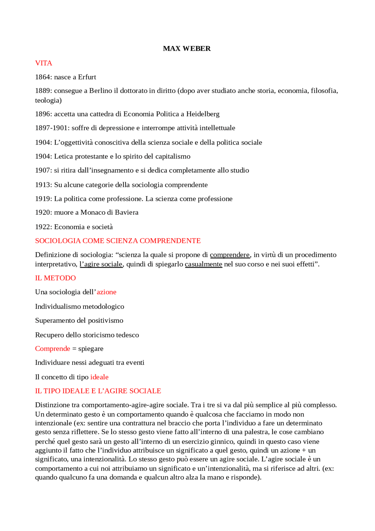 Riassunto Weber Libro Sociologia Dei Processi Culturali Docsity