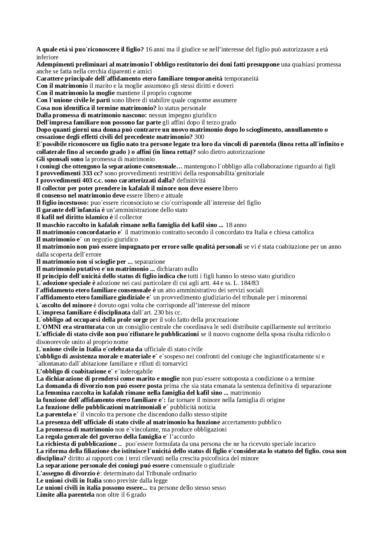 Paniere Compilato Domande Chiuse Di Diritto Di Famiglia Prof Todini