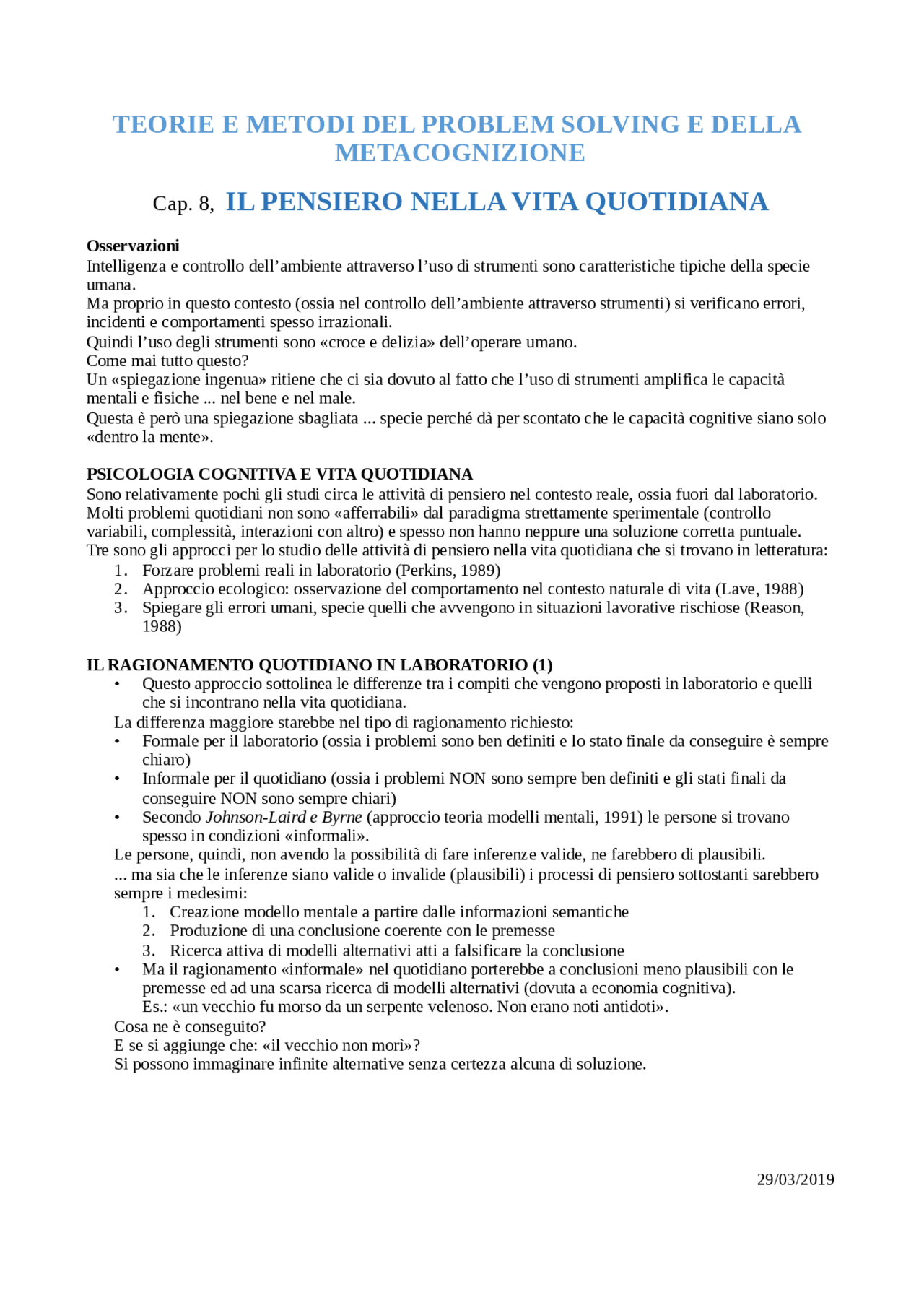 Teorie E Metodi Del Problem Solving E Della Metacognizione Docsity