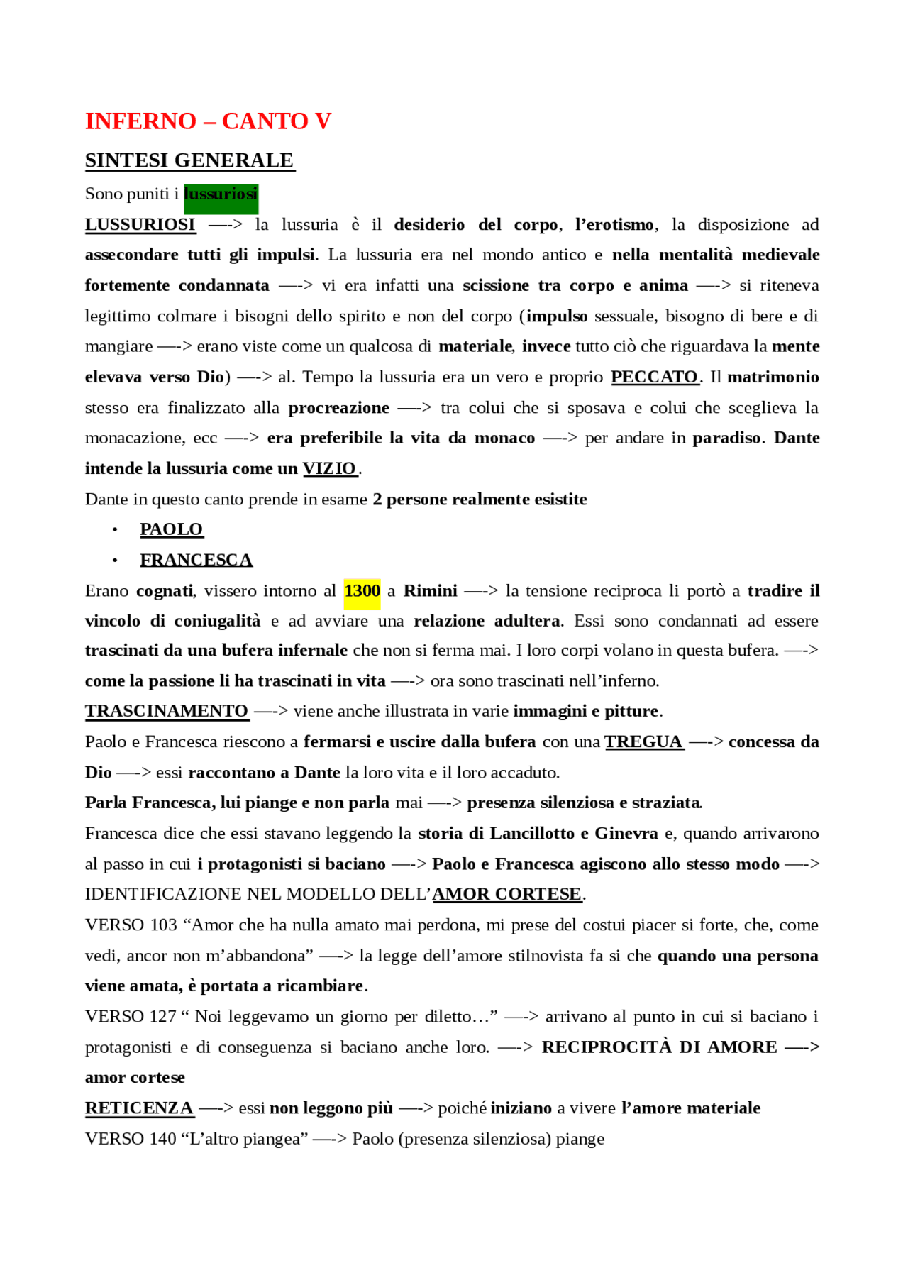 INFERNO CANTO 5 - DANTE ALIGHIERI - DIVINA COMMEDIA - Docsity