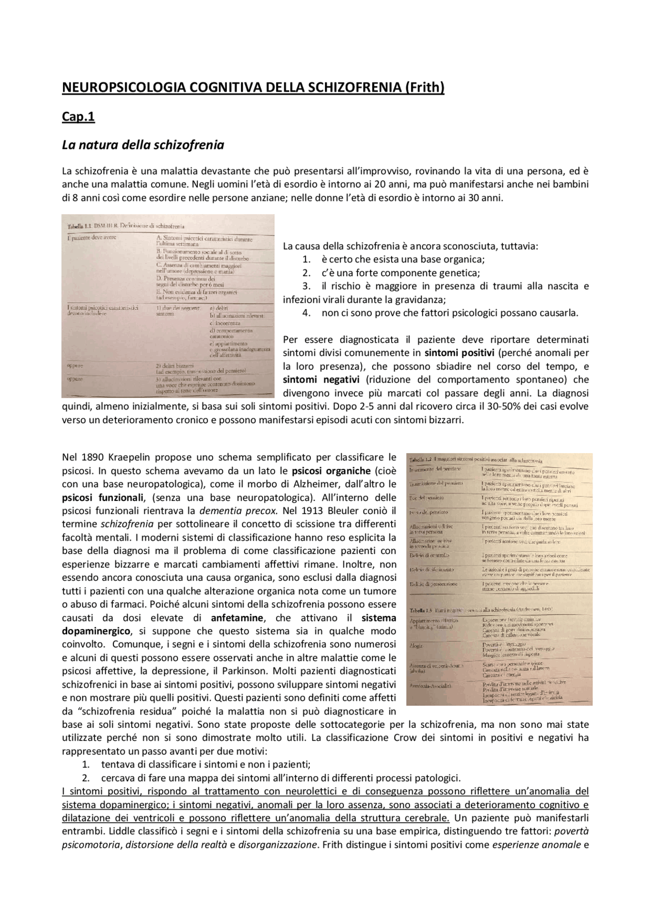 Riassunto "Neuropsicologia cognitiva della schizofrenia" di Christopher ...