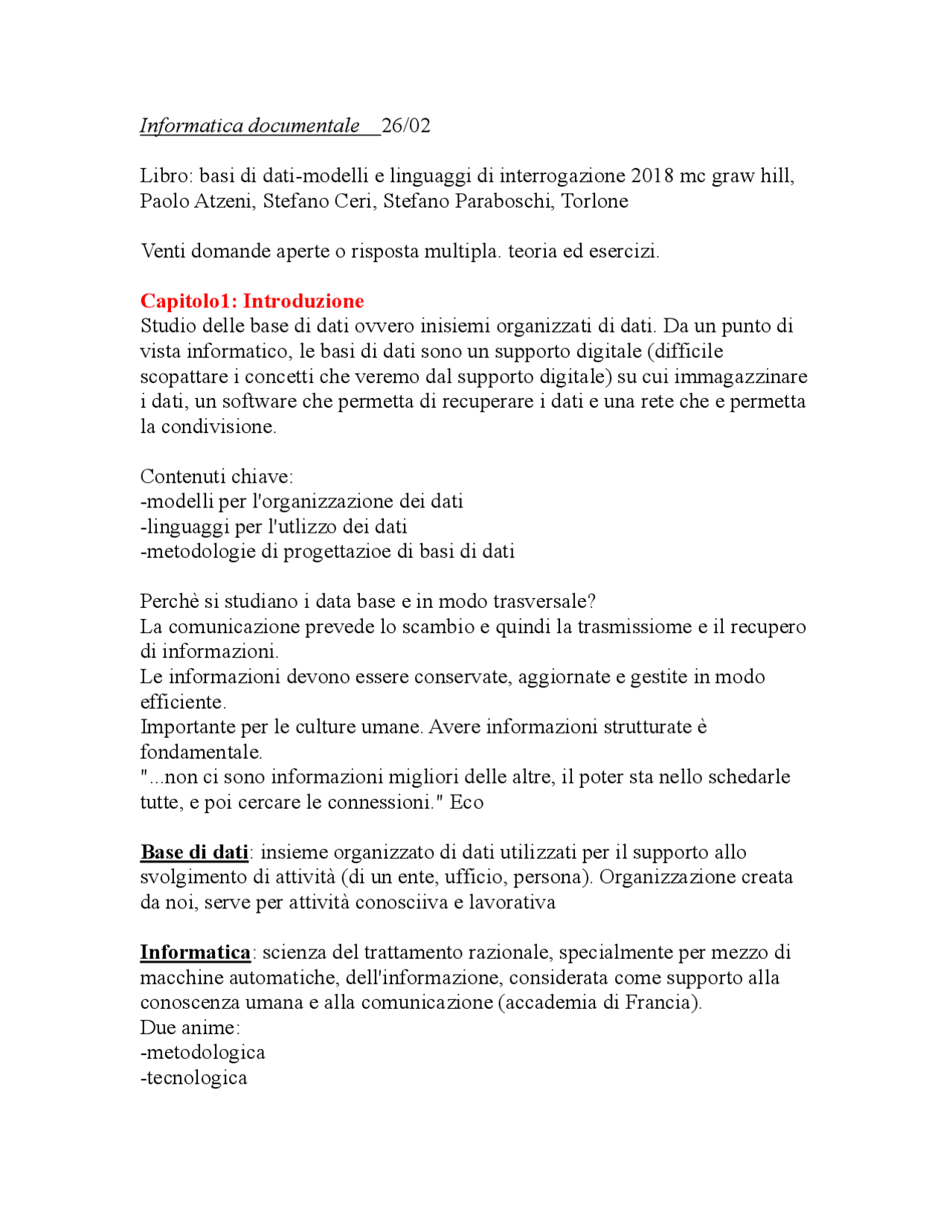Appunti Informatica Documentale Appunti Di Computer Science Docsity