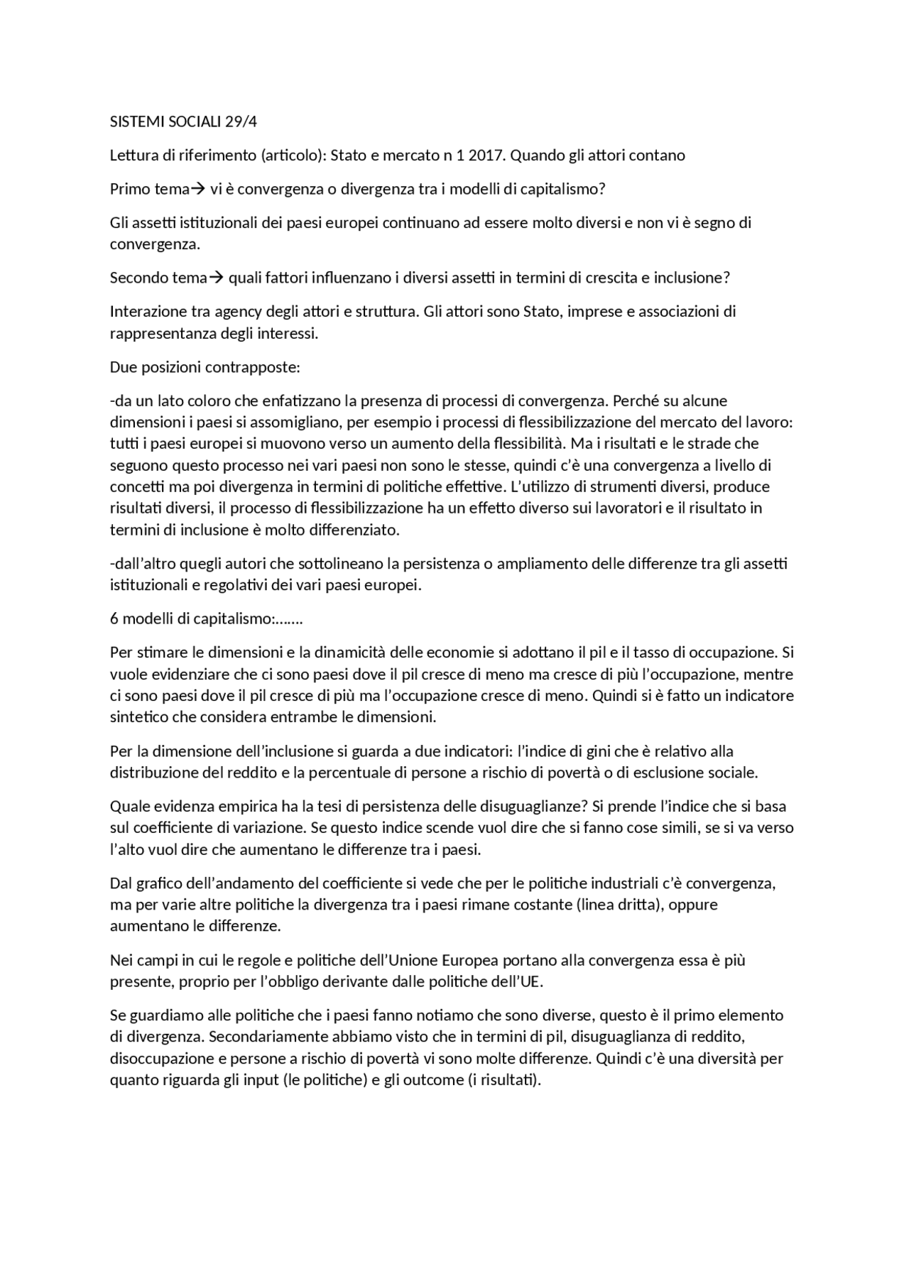Sistemi Sociali Comparati Docsity