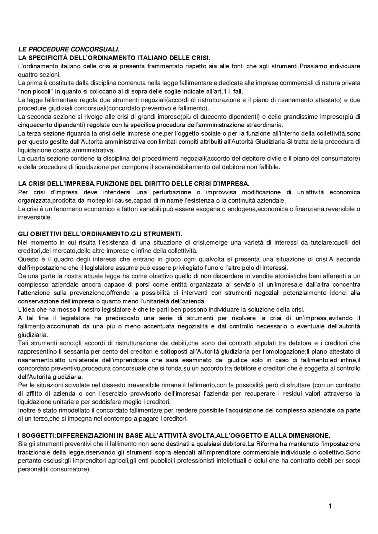 Le Procedure Concorsuali Docsity