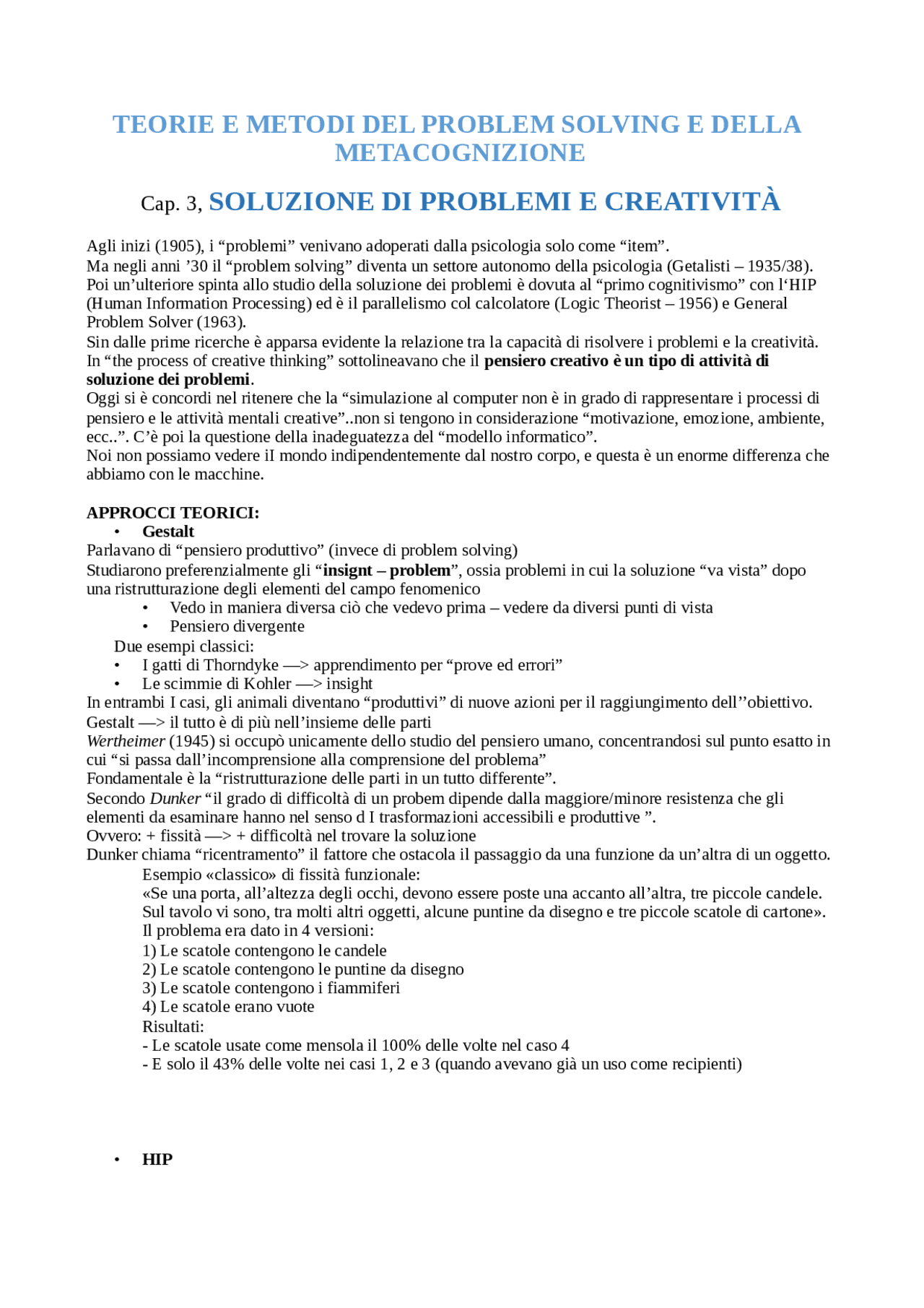 Teorie E Metodi Del Problem Solving E Della Metacognizione Docsity