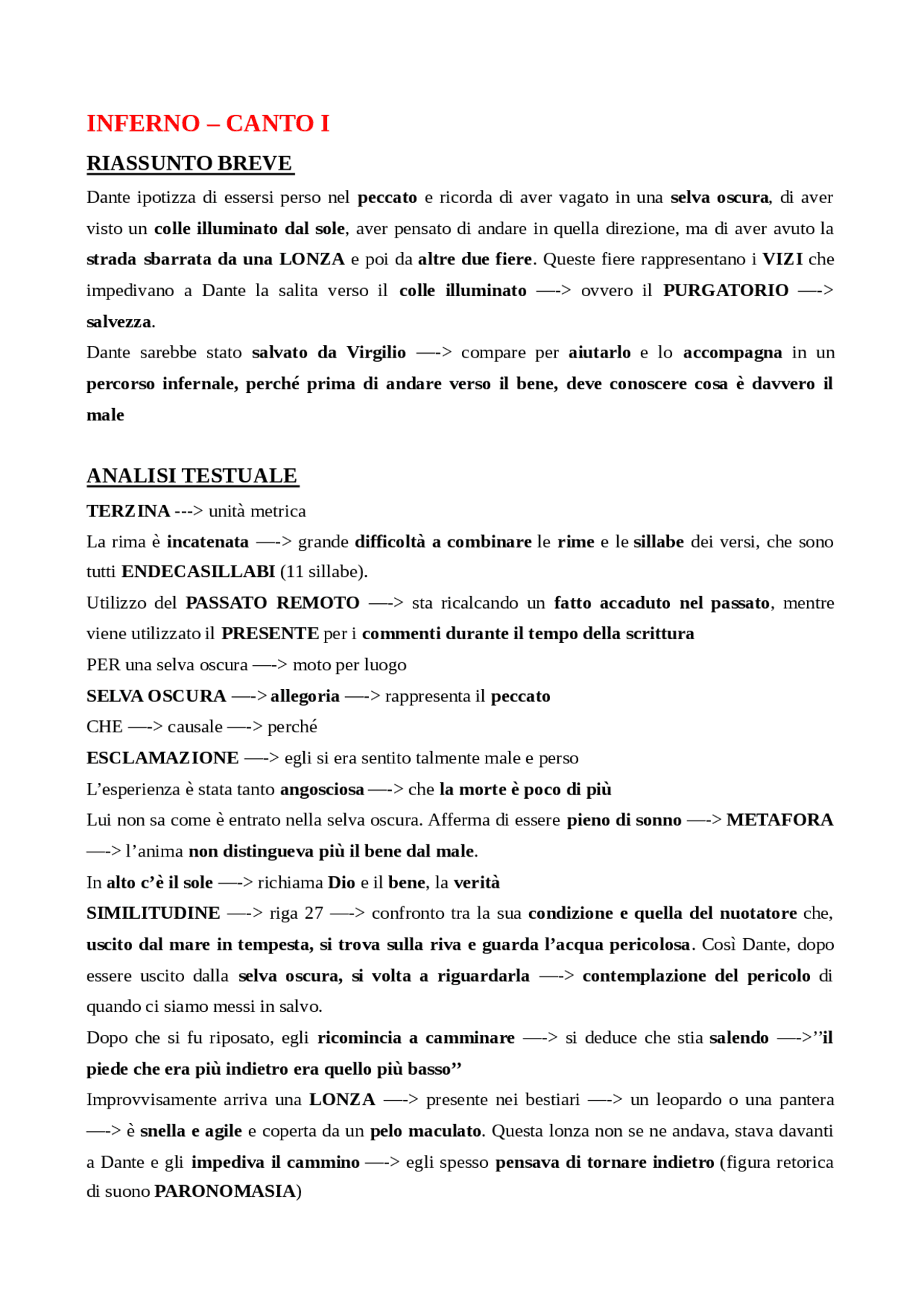 INFERNO CANTO 1 - DANTE ALIGHIERI - DIVINA COMMEDIA - Docsity