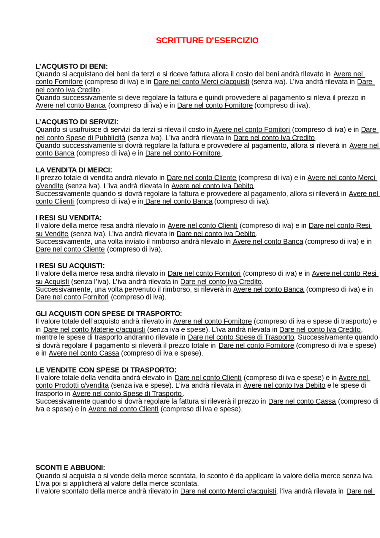 Scritture Desercizio Docsity