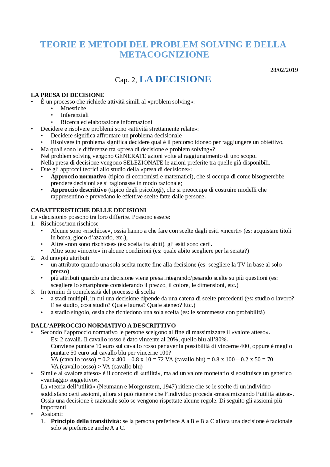 Teorie E Metodi Del Problem Solving E Della Metacognizione Docsity