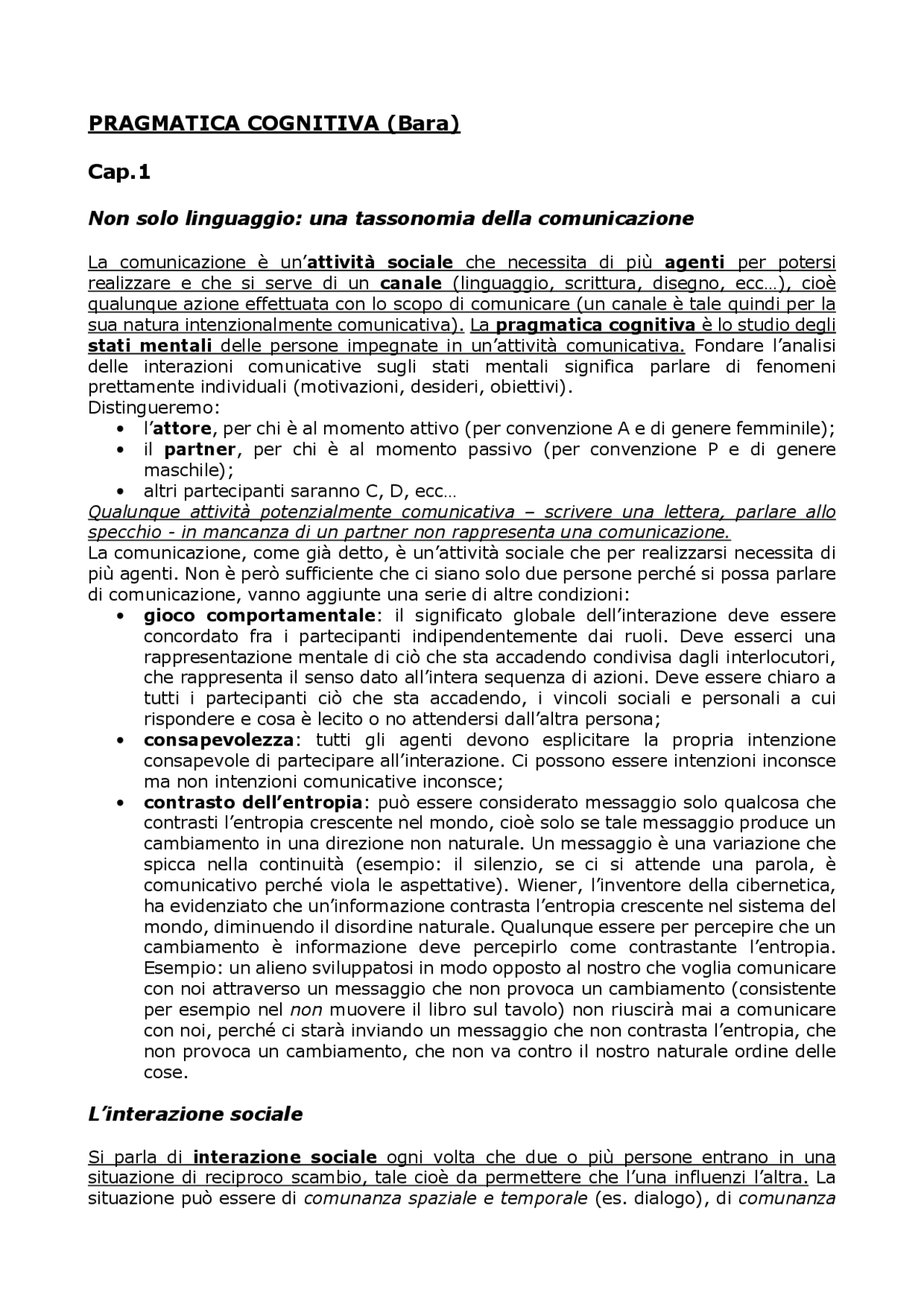 Riassunto Pragmatica Cognitiva Bara Docsity