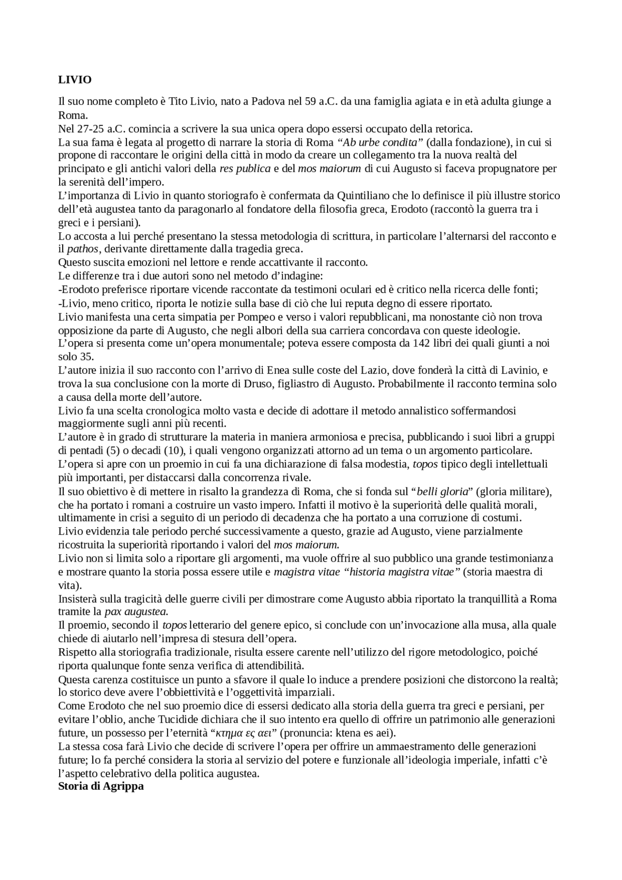 Livio Riassunto Vita E Opere Più Importanti Appunti Di Latino Docsity
