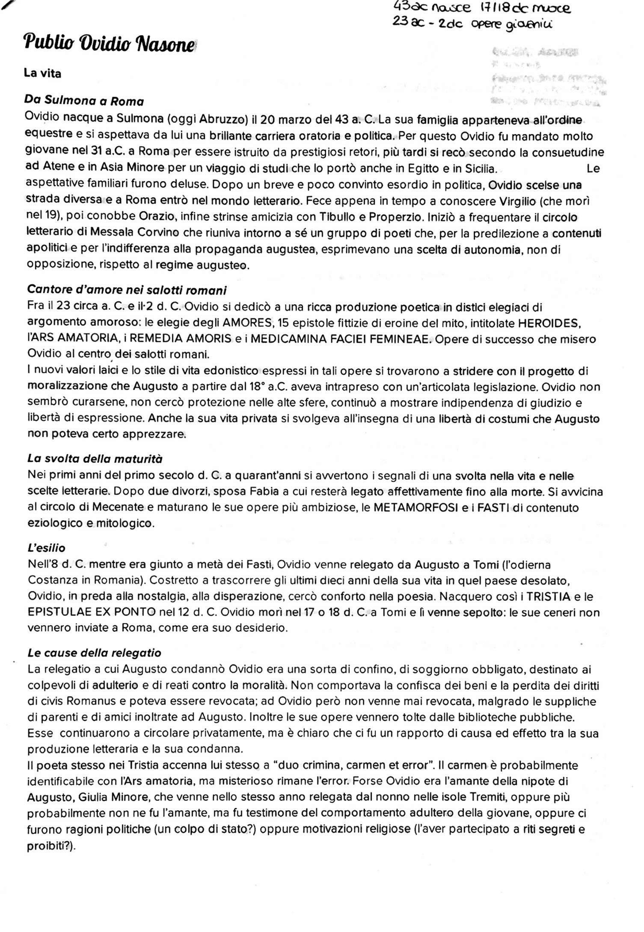 Riassunto Su Publio Ovidio Nasone Appunti Di Latino Docsity