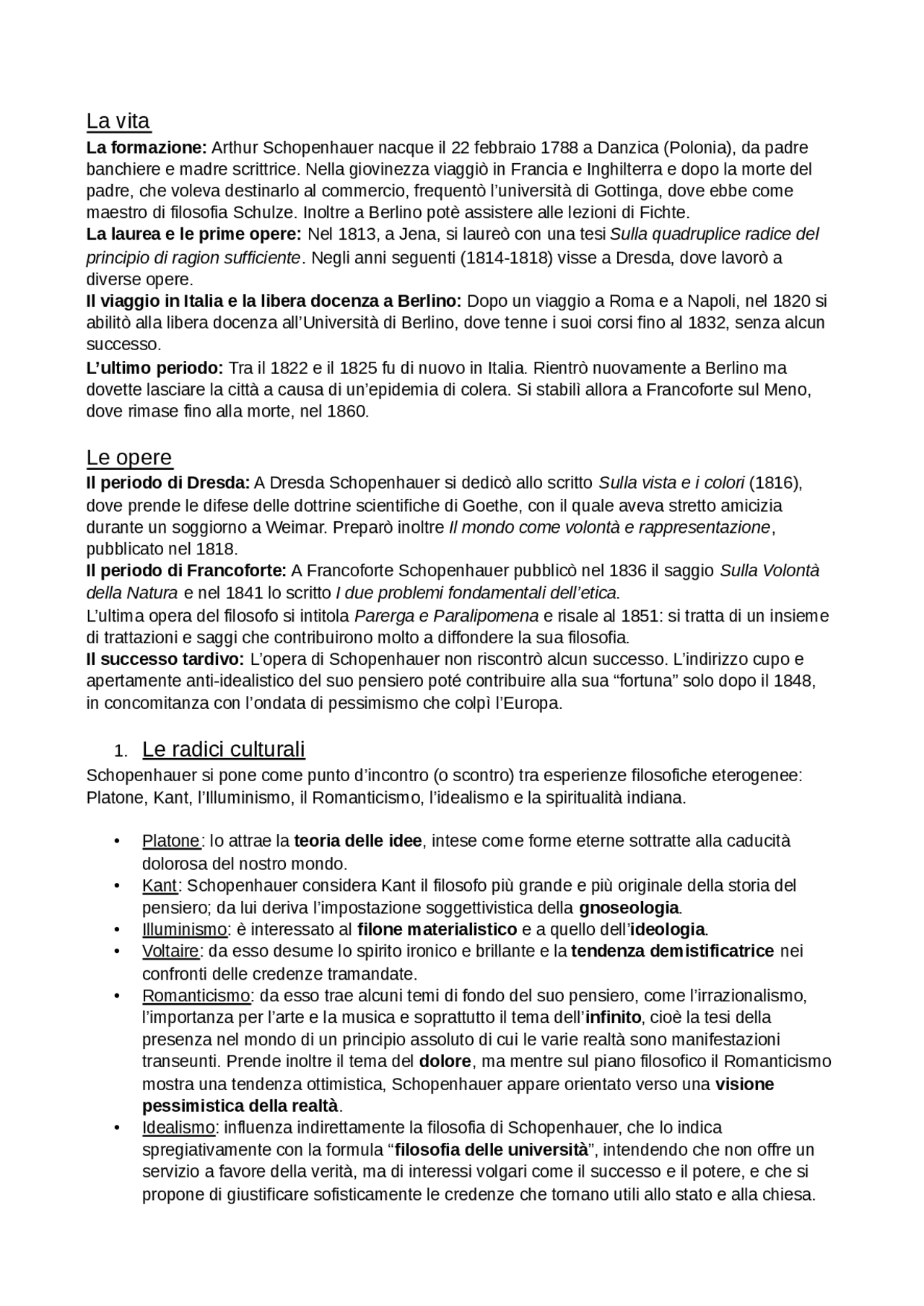 Schopenhauer Riassunto Docsity