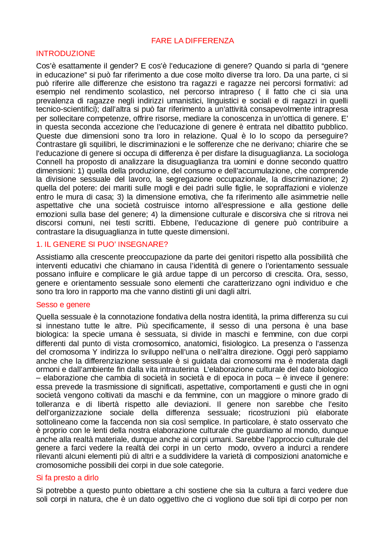 Fare La Differenza R Ghigi Sintesi Completa Docsity