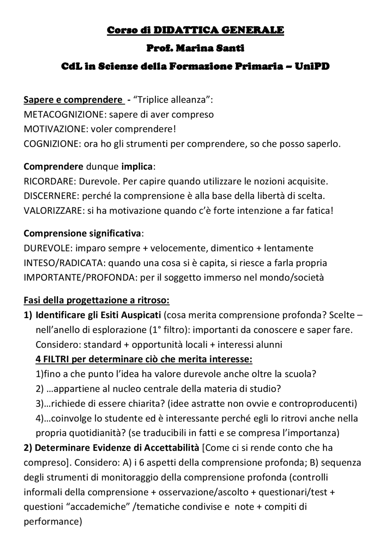 Didattica Generale Scienze Della Formazione Primaria Appunti Di