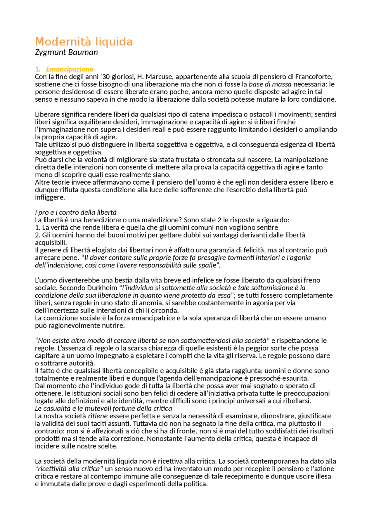 Modernità Liquida Bauman Docsity