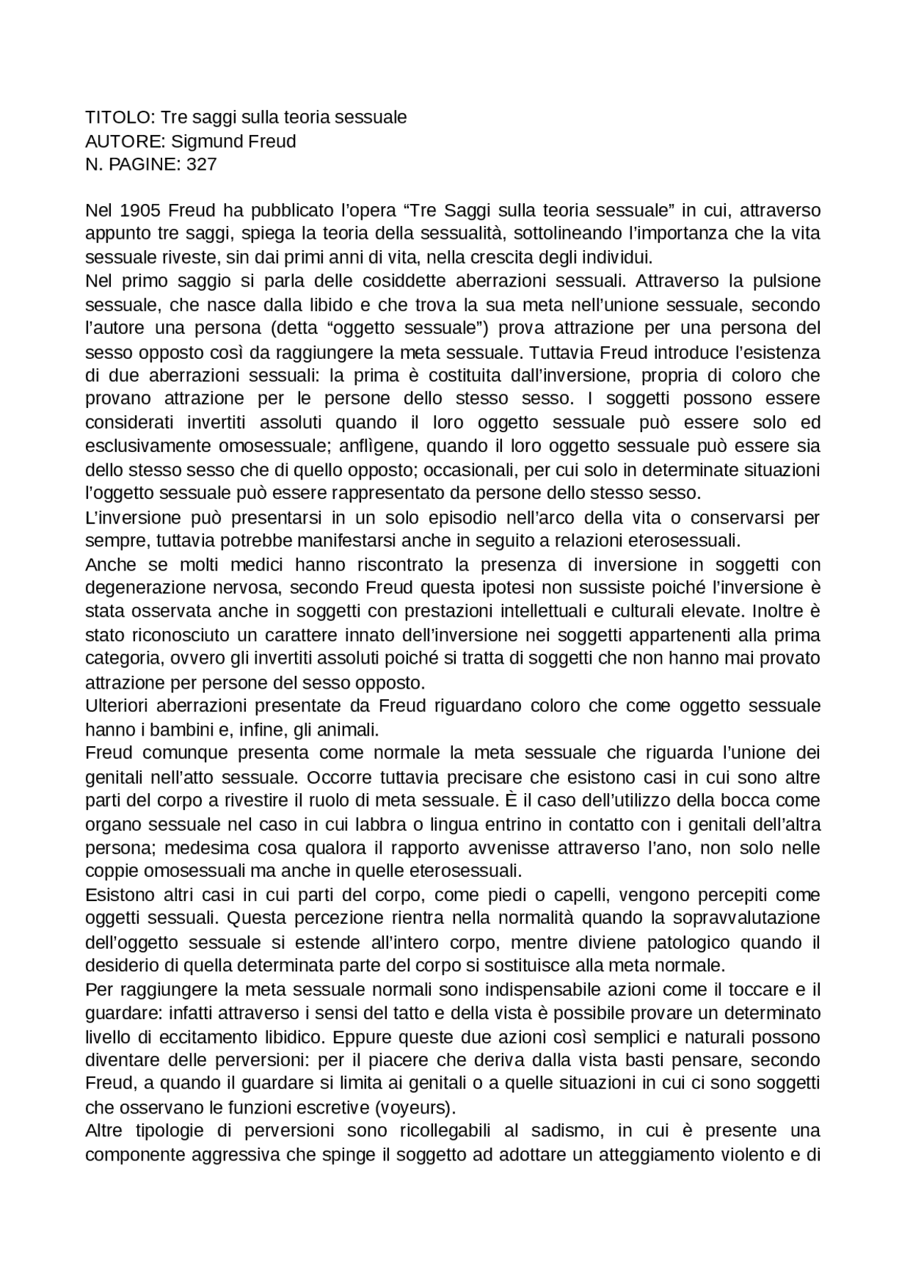 Tre Saggi Sulla Teoria Sessuale Freud Docsity