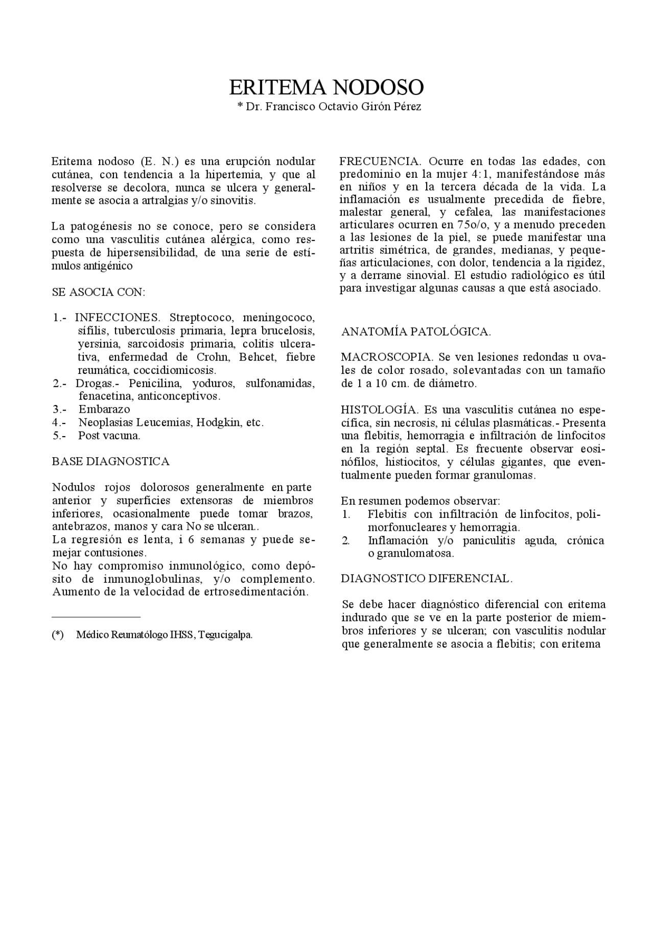 Eritema Nodoso E N Docsity