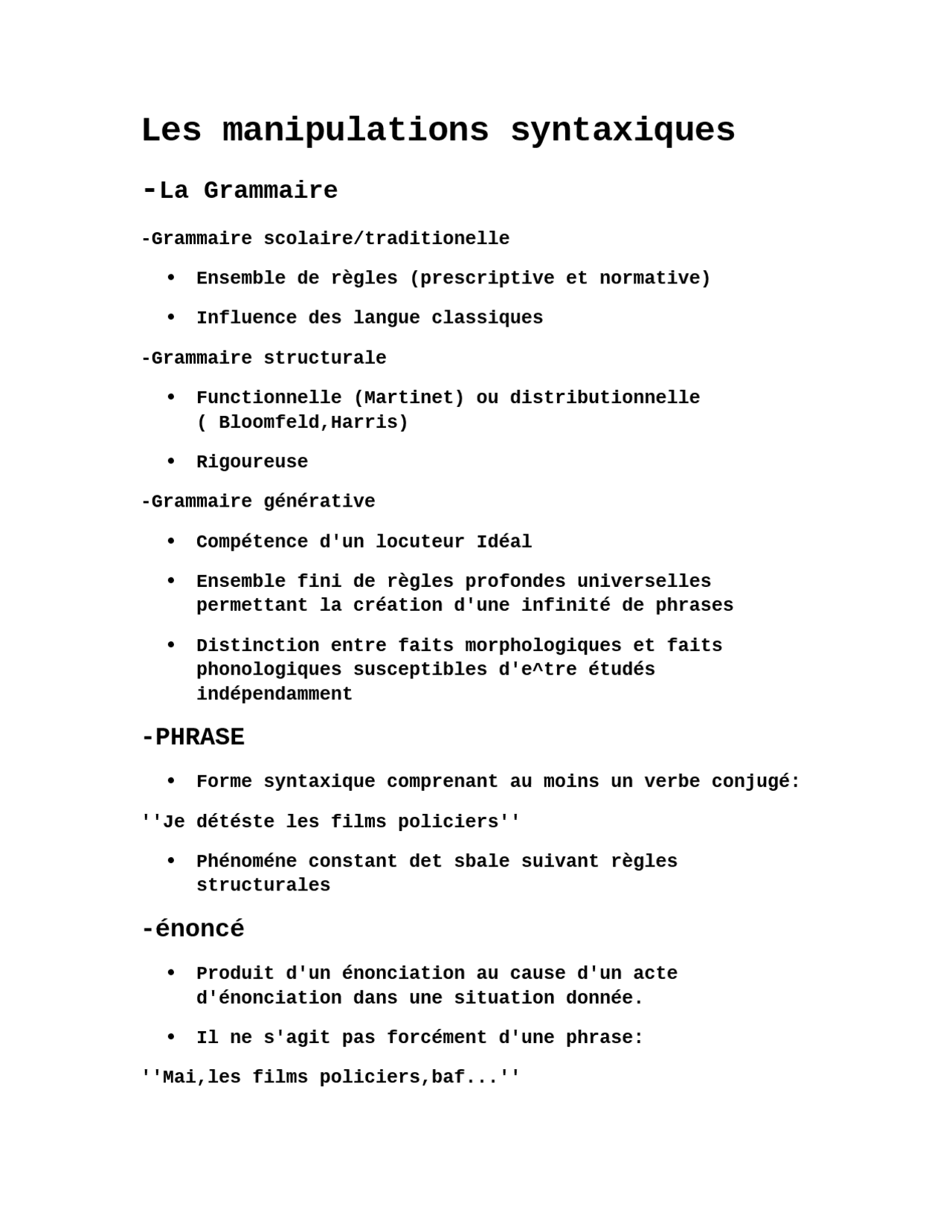 Manipolazioni sintattiche in francese - Docsity