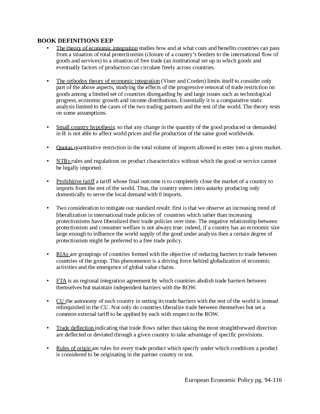 Important Concept European Economic Policy Docsity