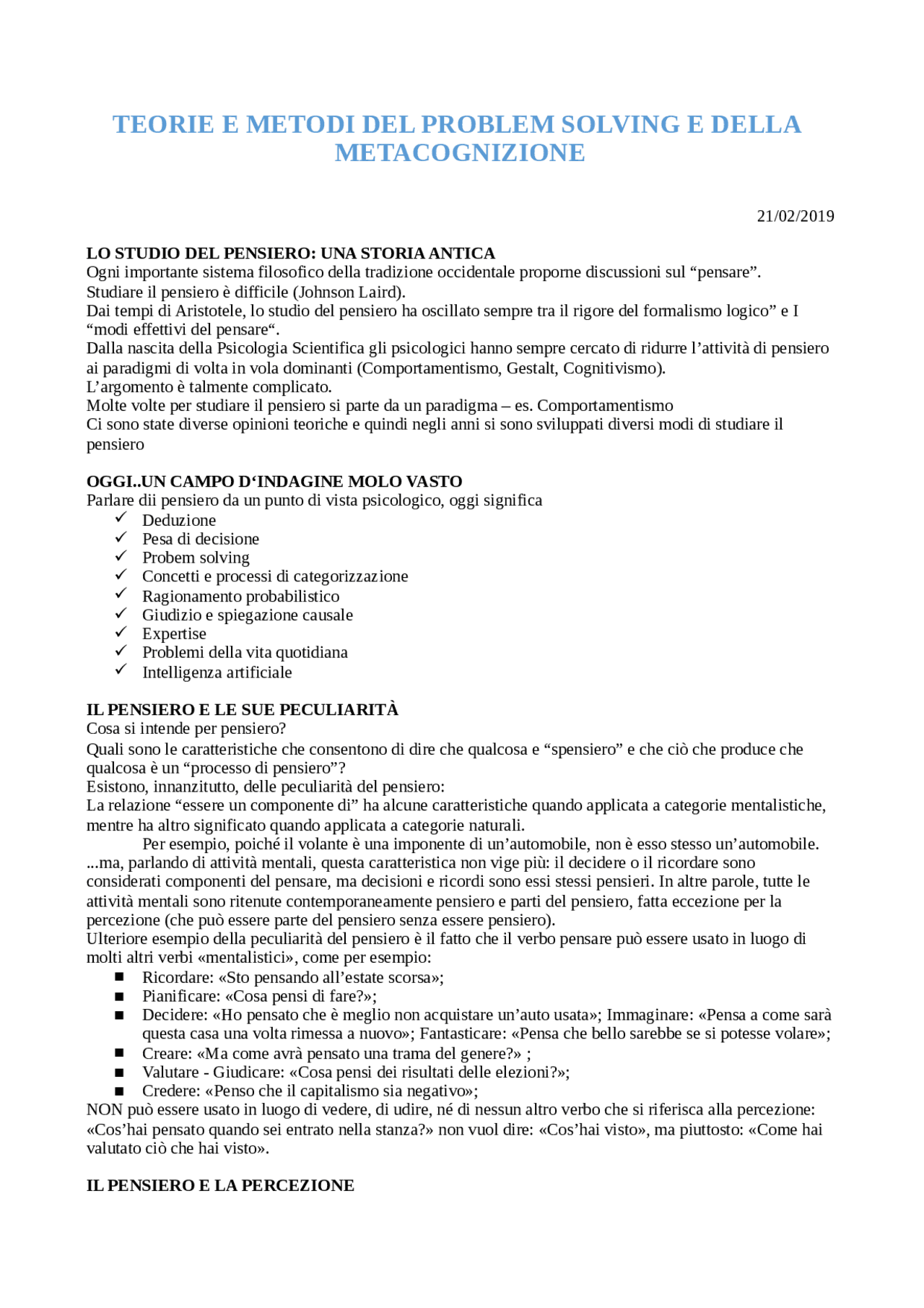 Teorie E Metodi Del Problem Solving E Della Metacognizione Docsity