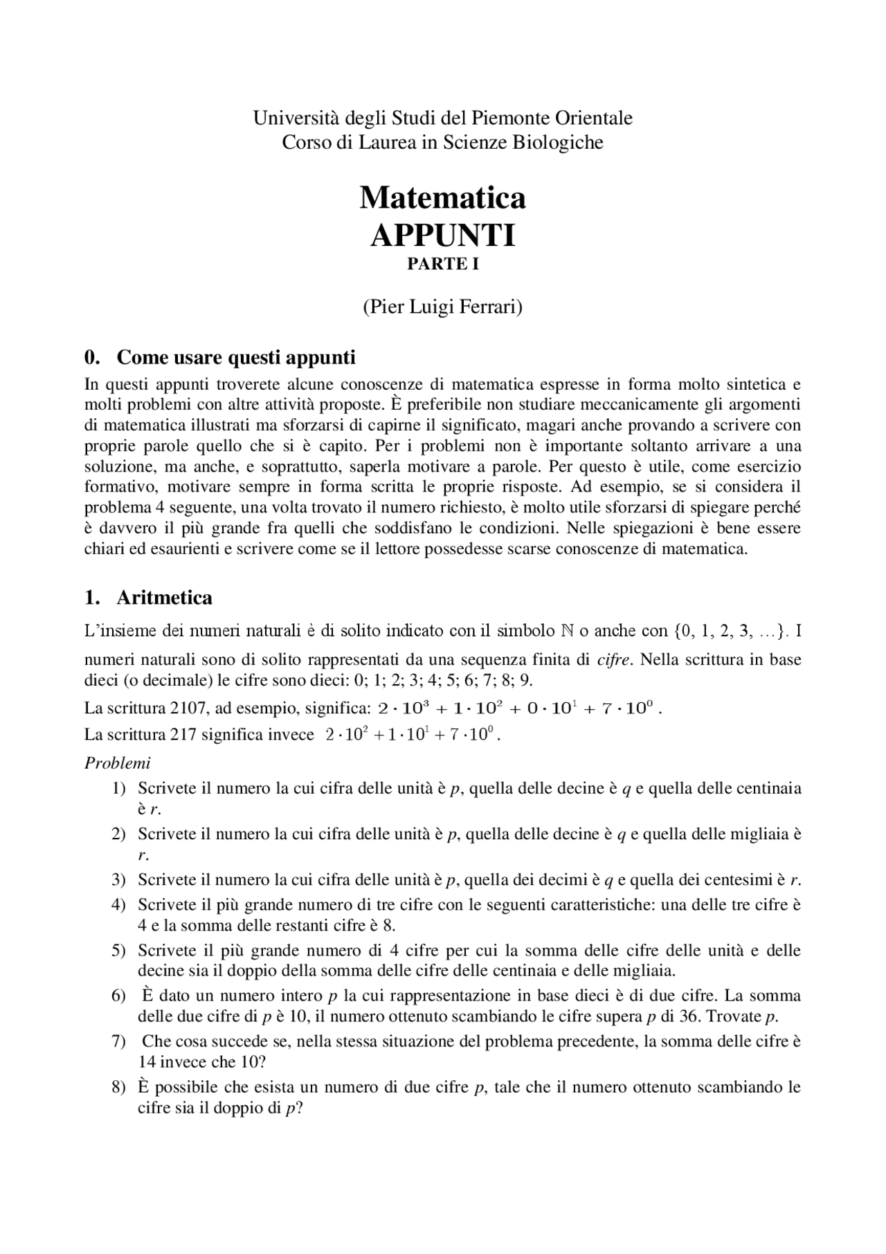 Matematica Di Base S0006 Per Biologi Appunti Di Matematica