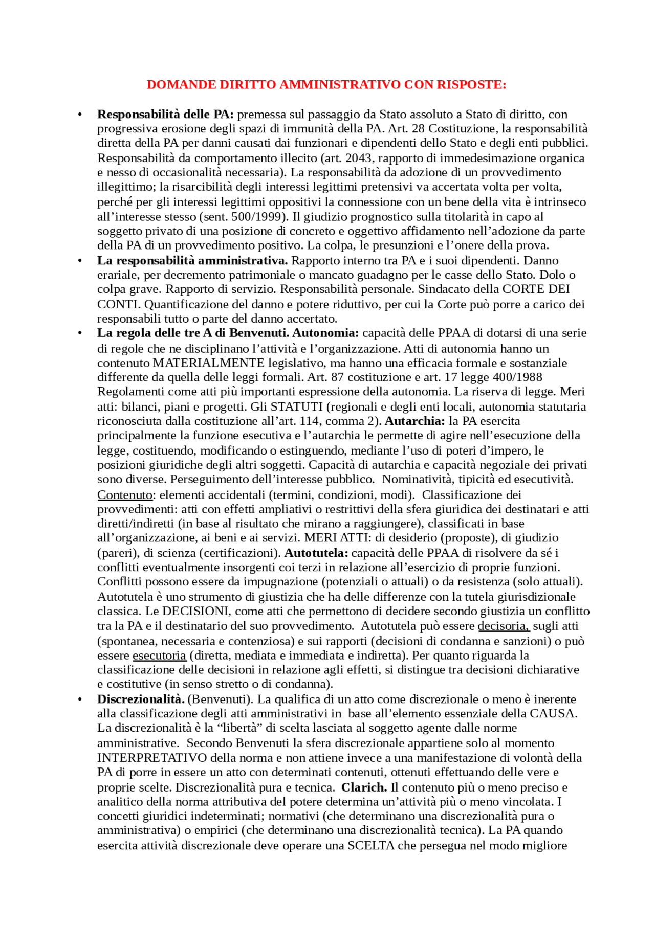 Domande Diritto Amministrativo Con Risposte Docsity