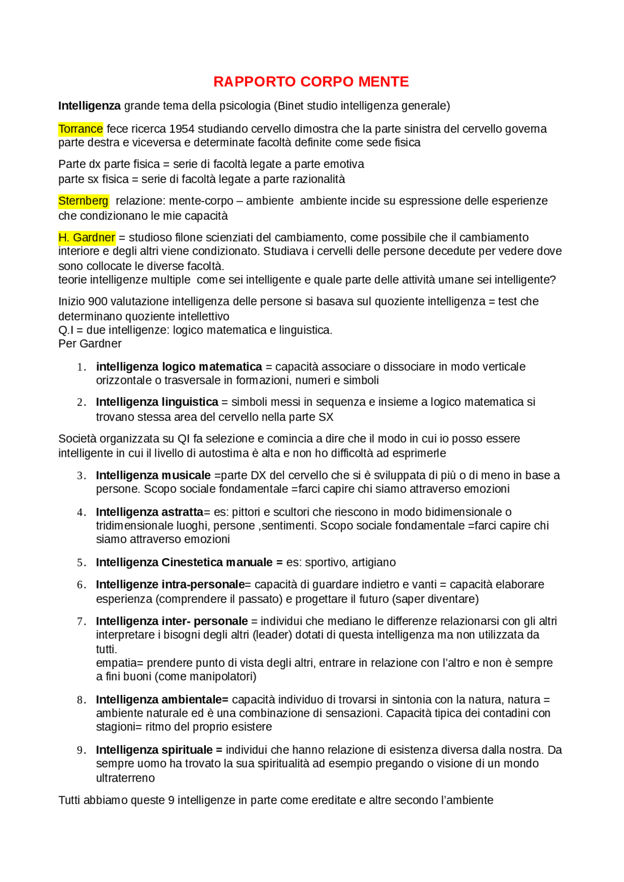 Relazione Tra Corpo E Mente Docsity