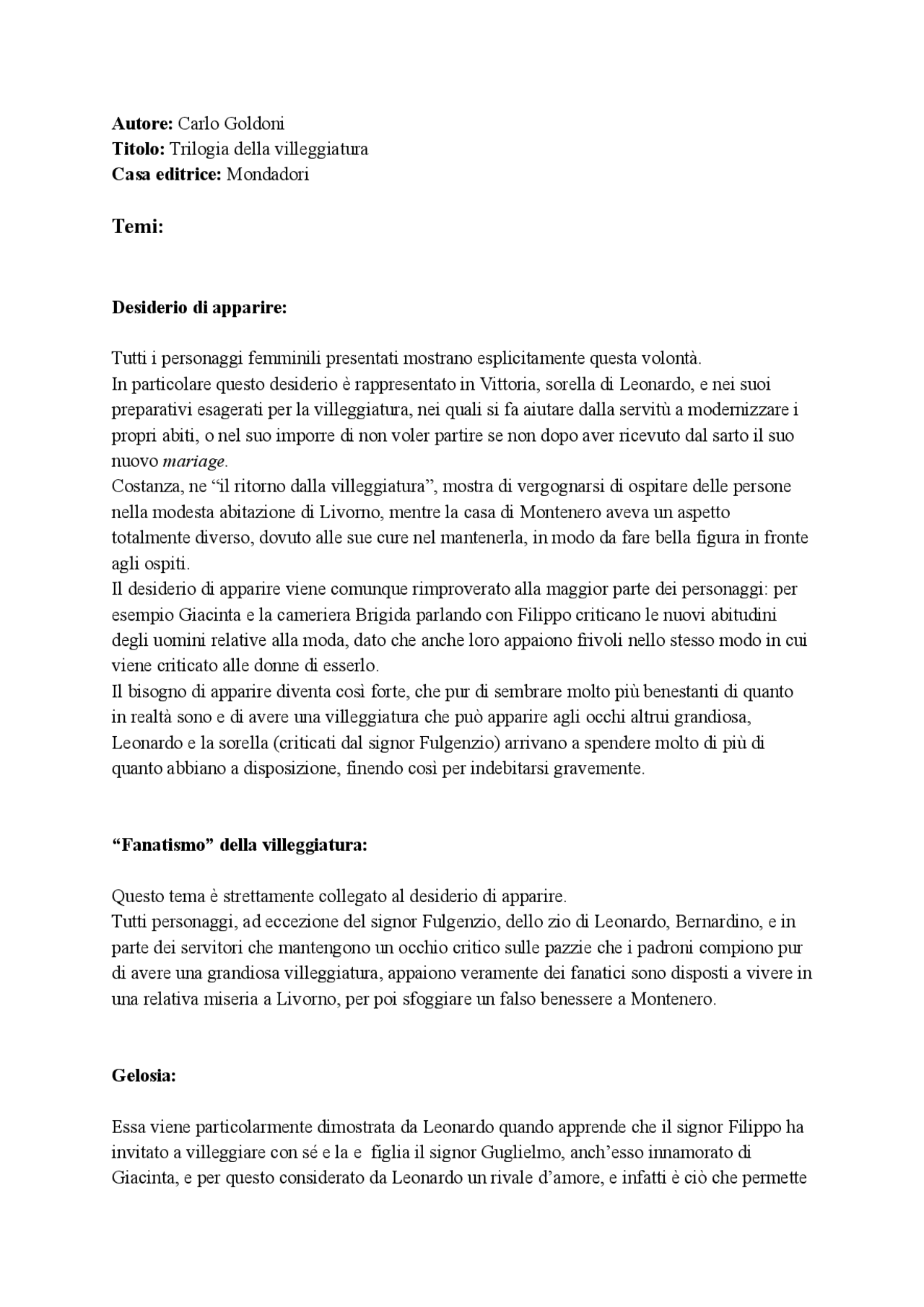 Trilogia Della Villeggiatura Goldoni Docsity