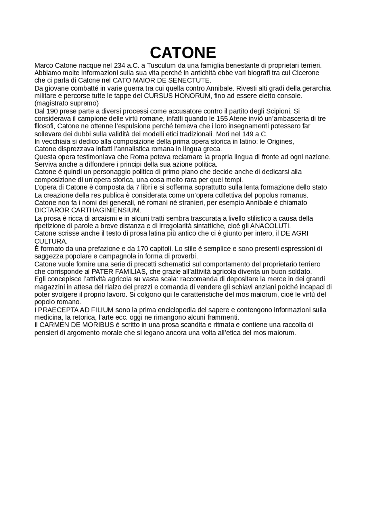 Sintesi Essenziale Di Catone Docsity