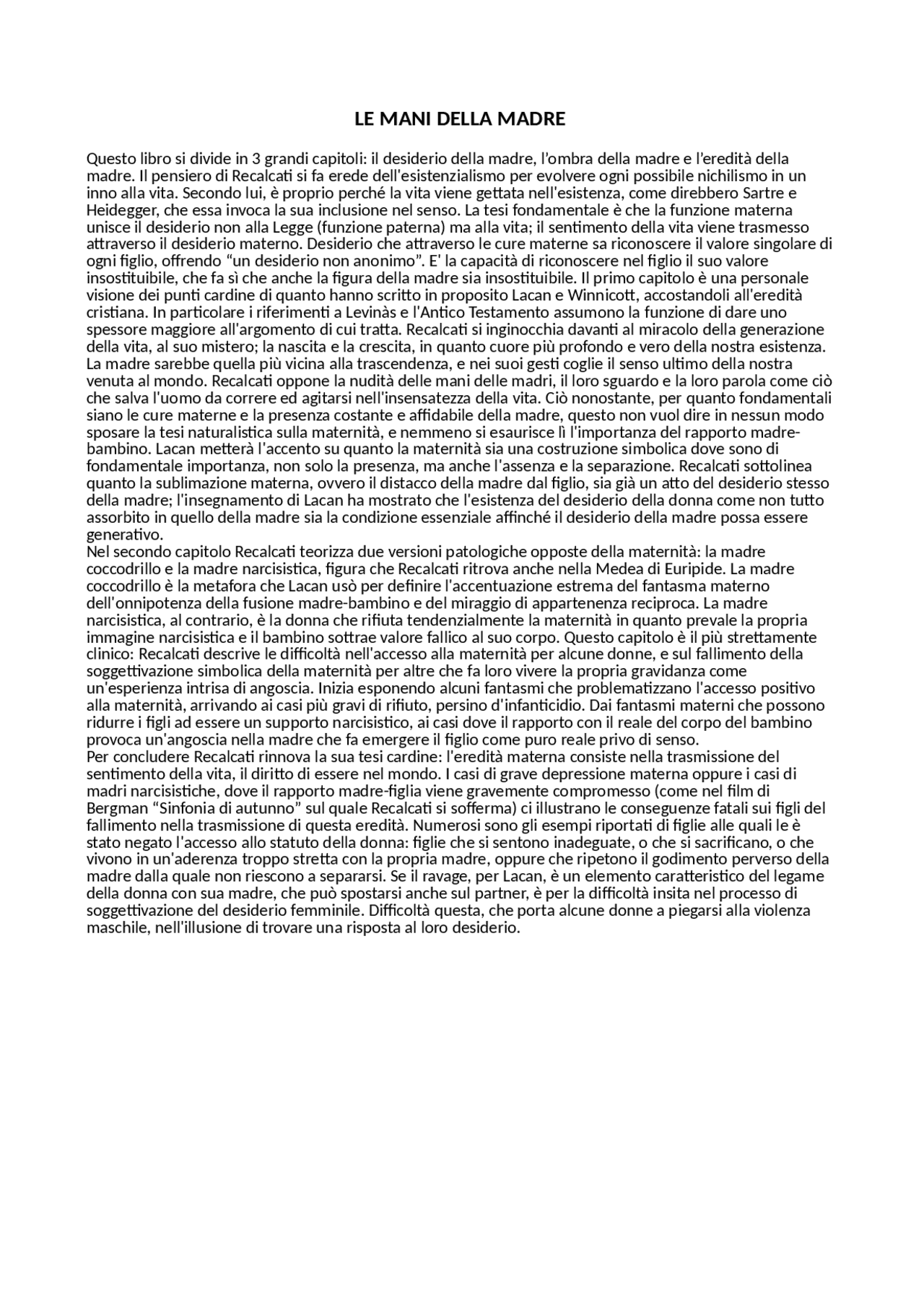 Libro Le Mani Della Madre Docsity