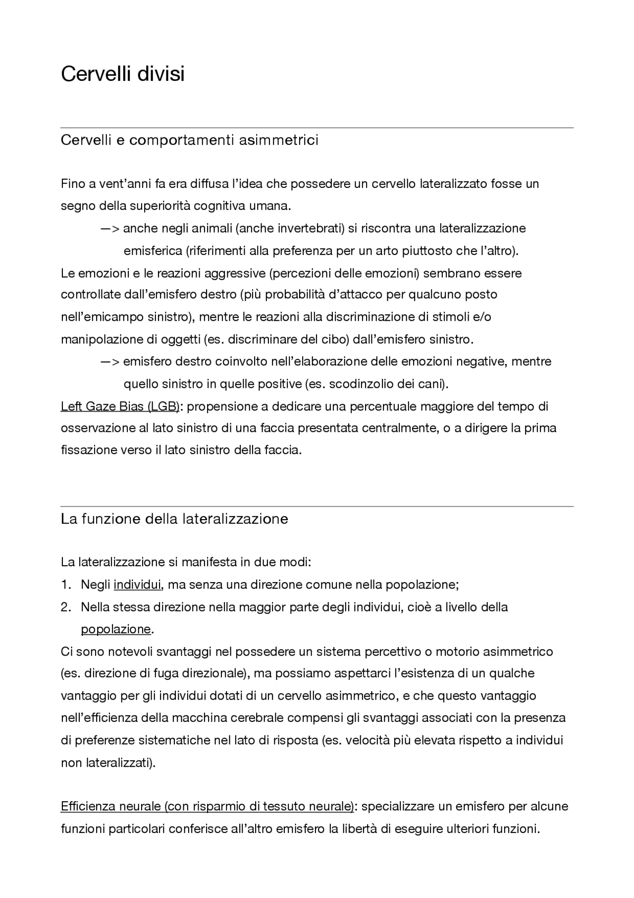 Riassunto Libro Cervelli Divisi Docsity