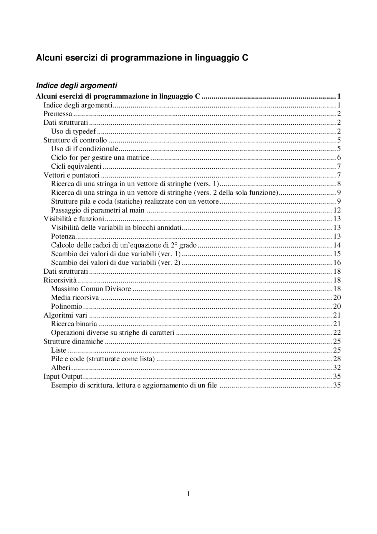 Esempi linguaggio c- programmazione | Appunti di Programmazione C | Docsity