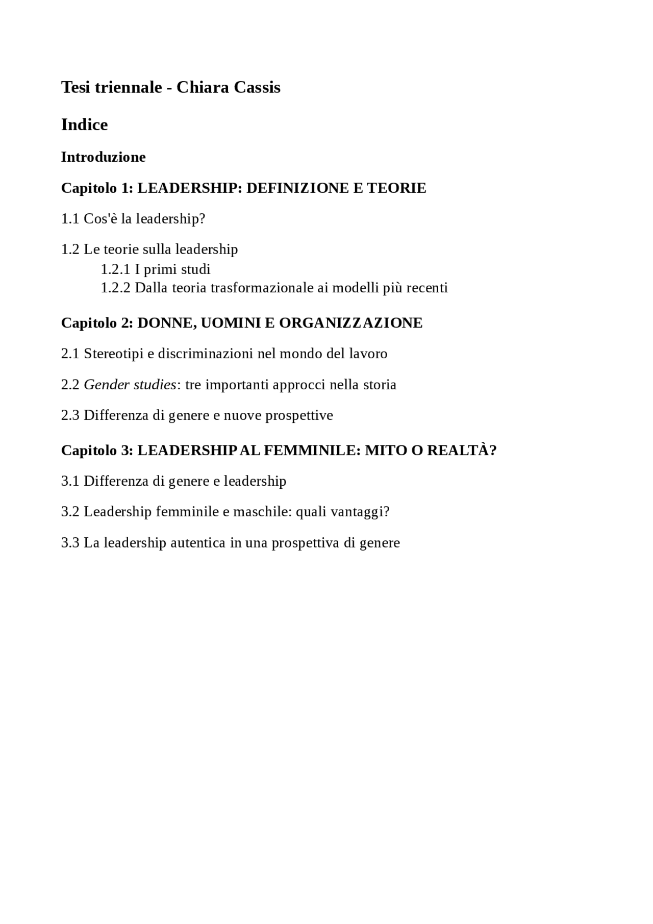 Indice Tesi Triennale Leadership Femminile Docsity