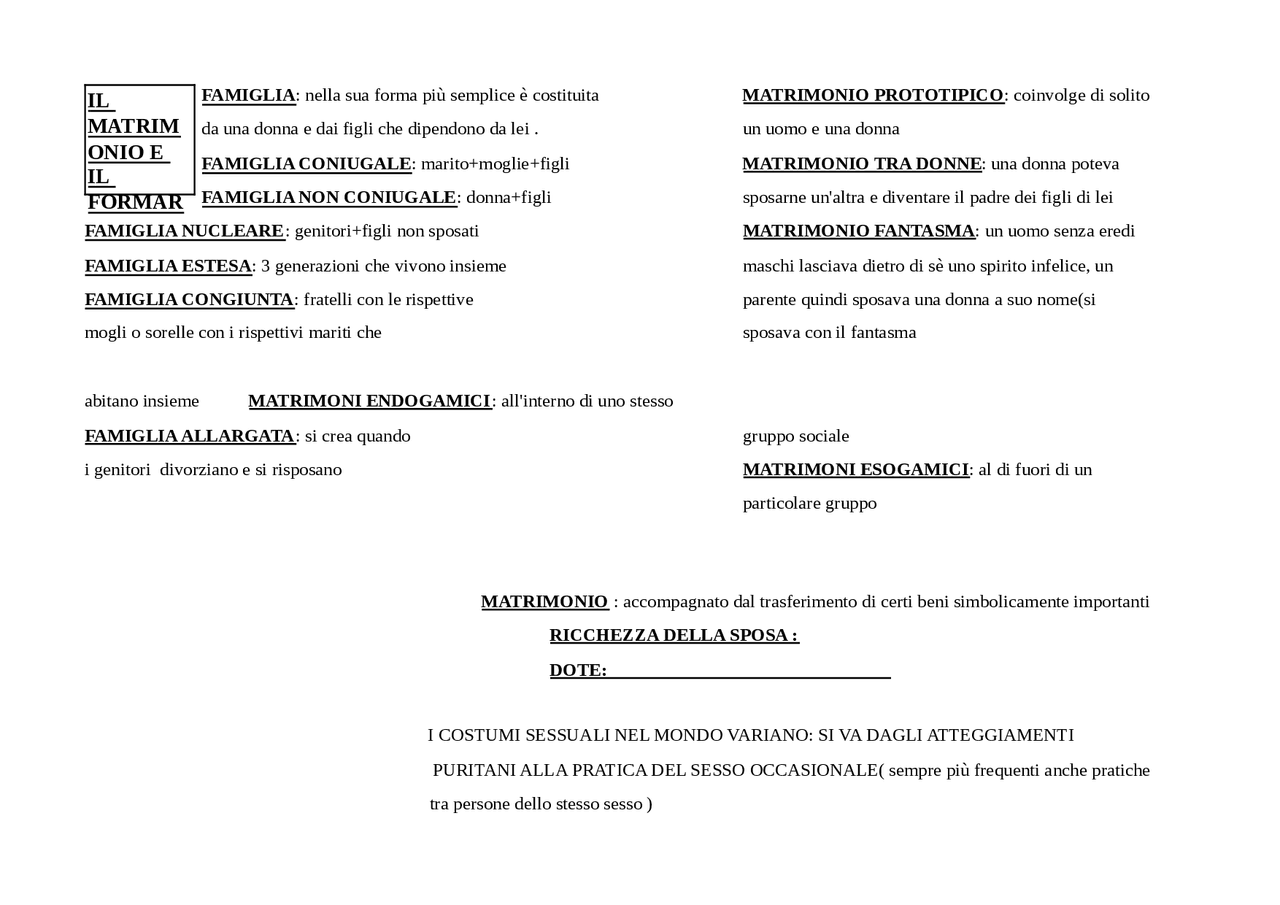 Mappa Differenti Forme Di Famiglie Docsity